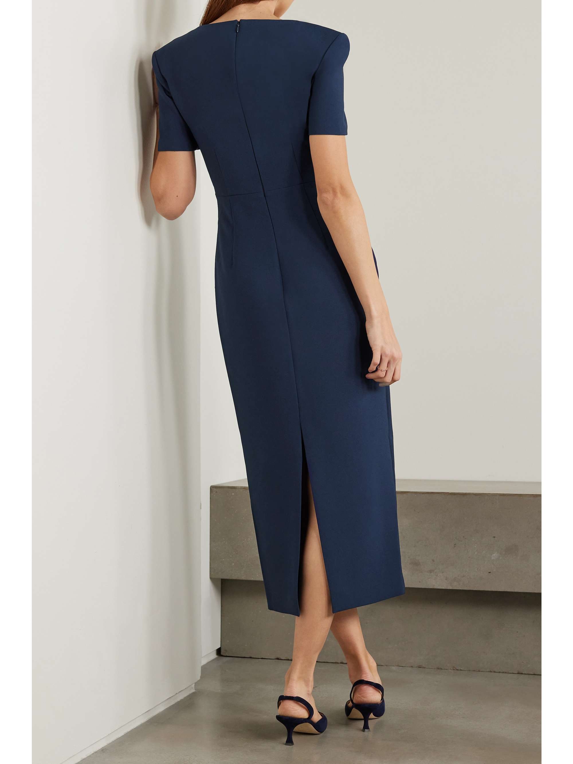 ROLAND MOURET Asymmetric crepe peplum midi dress | NET-A-PORTER