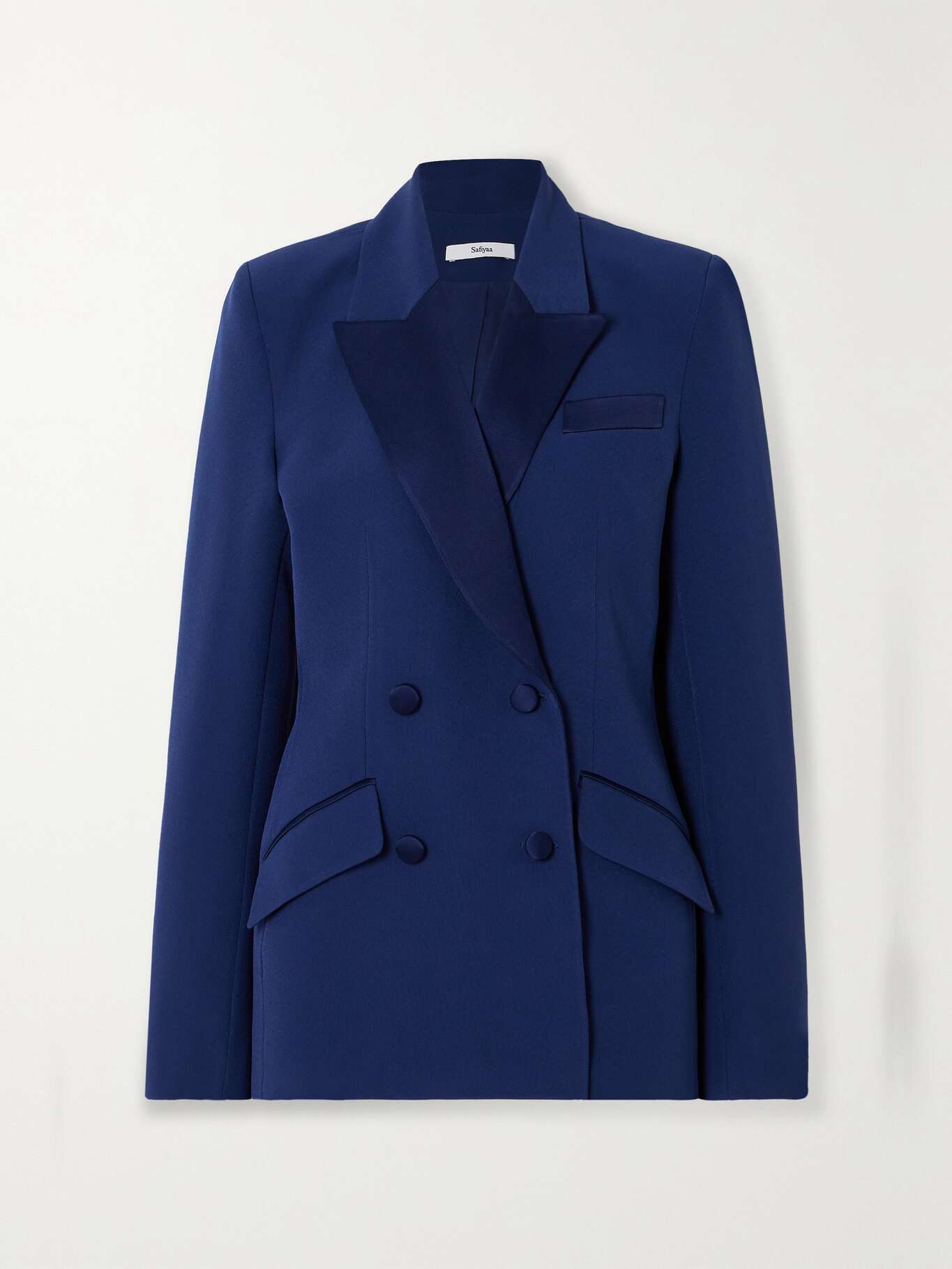 SAFIYAA Wynnie double-breasted satin-trimmed stretch-crepe blazer | NET ...