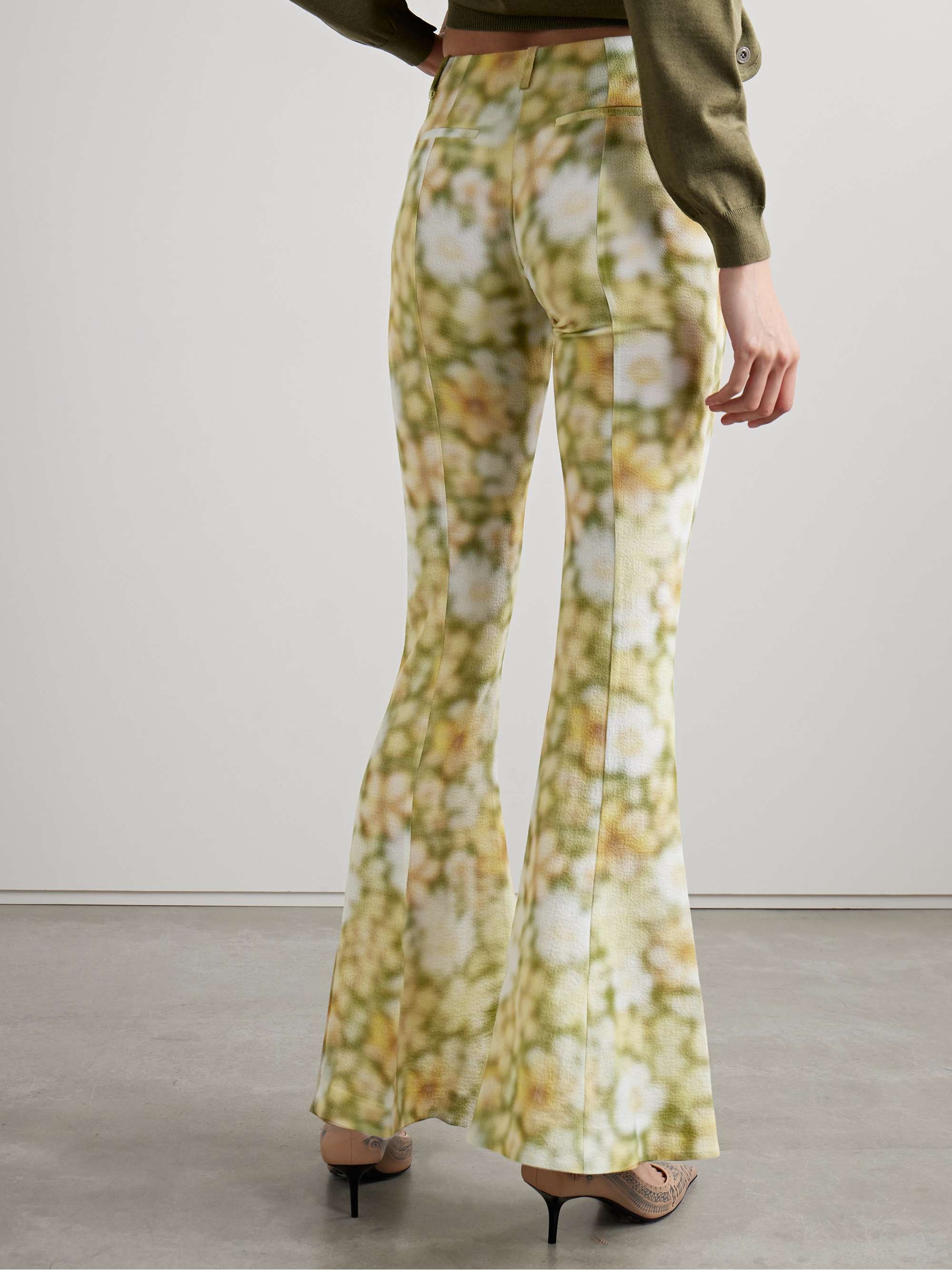 ACNE STUDIOS Floral-print hammered-crepe flared pants | NET-A-PORTER