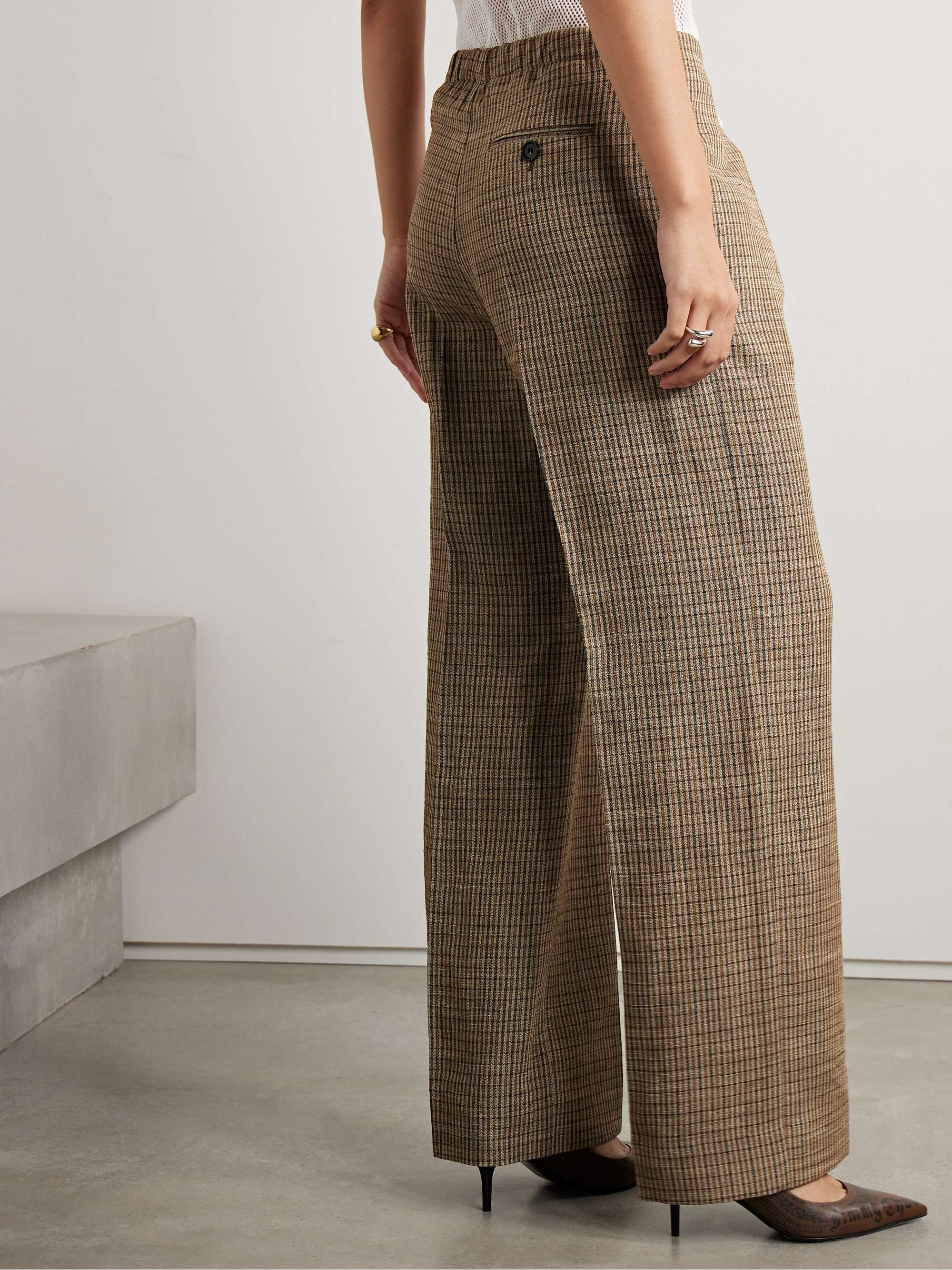 ACNE STUDIOS Pleated checked linen-blend wide-leg pants | NET-A-PORTER