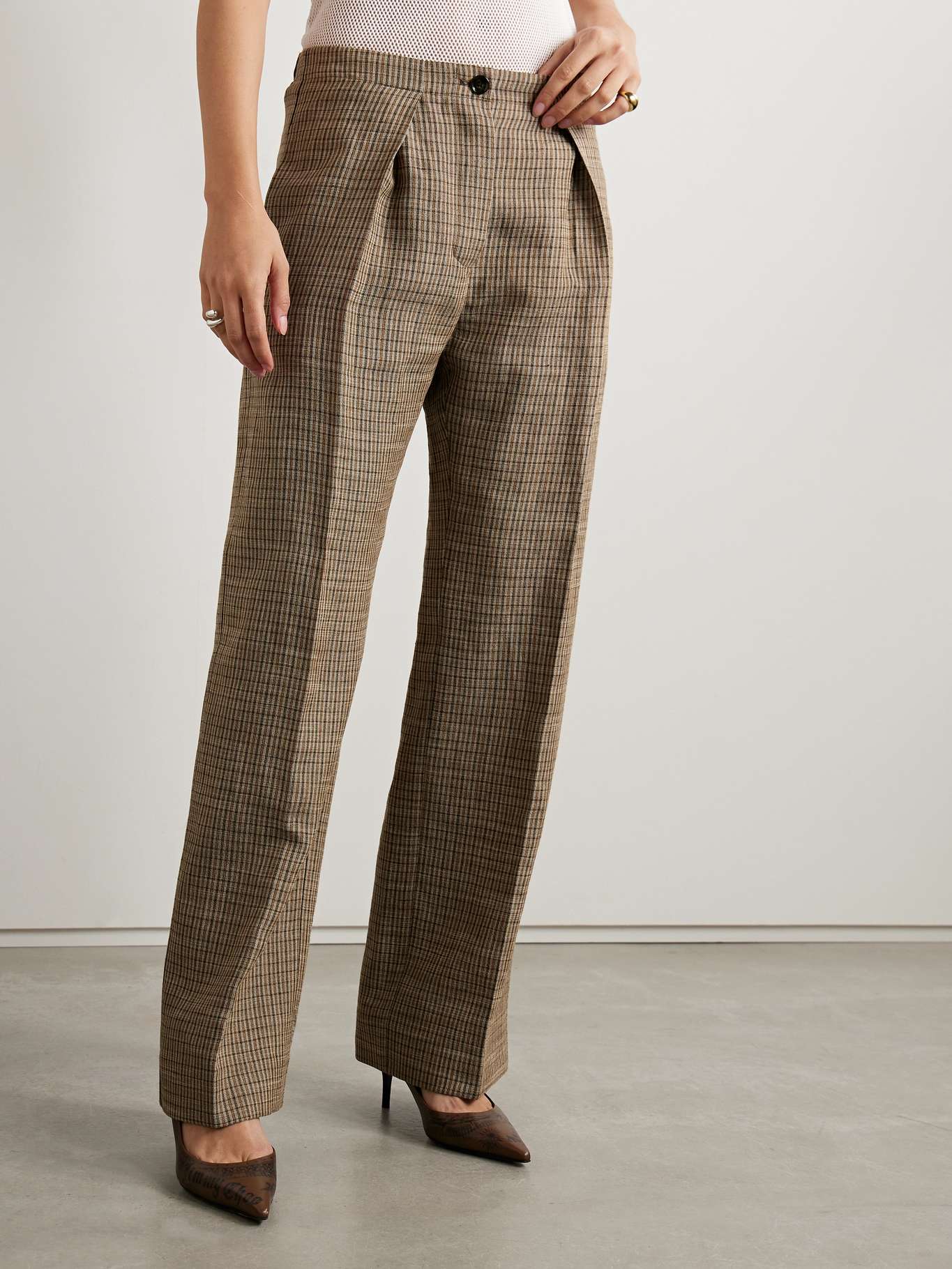 ACNE STUDIOS Pleated checked linen-blend wide-leg pants | NET-A-PORTER