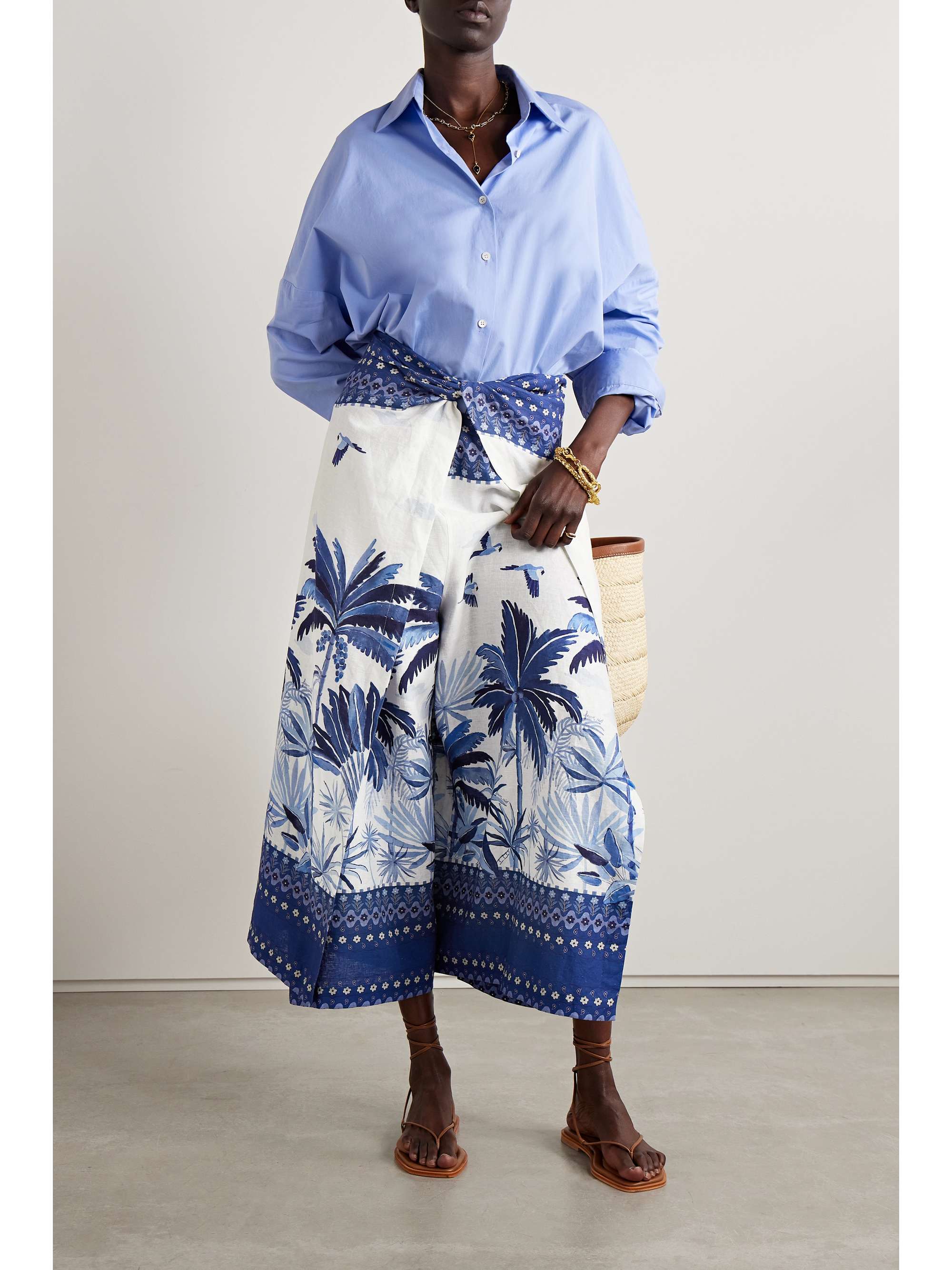FARM RIO Convertible cropped printed linen-blend wide-leg pants | NET-A ...