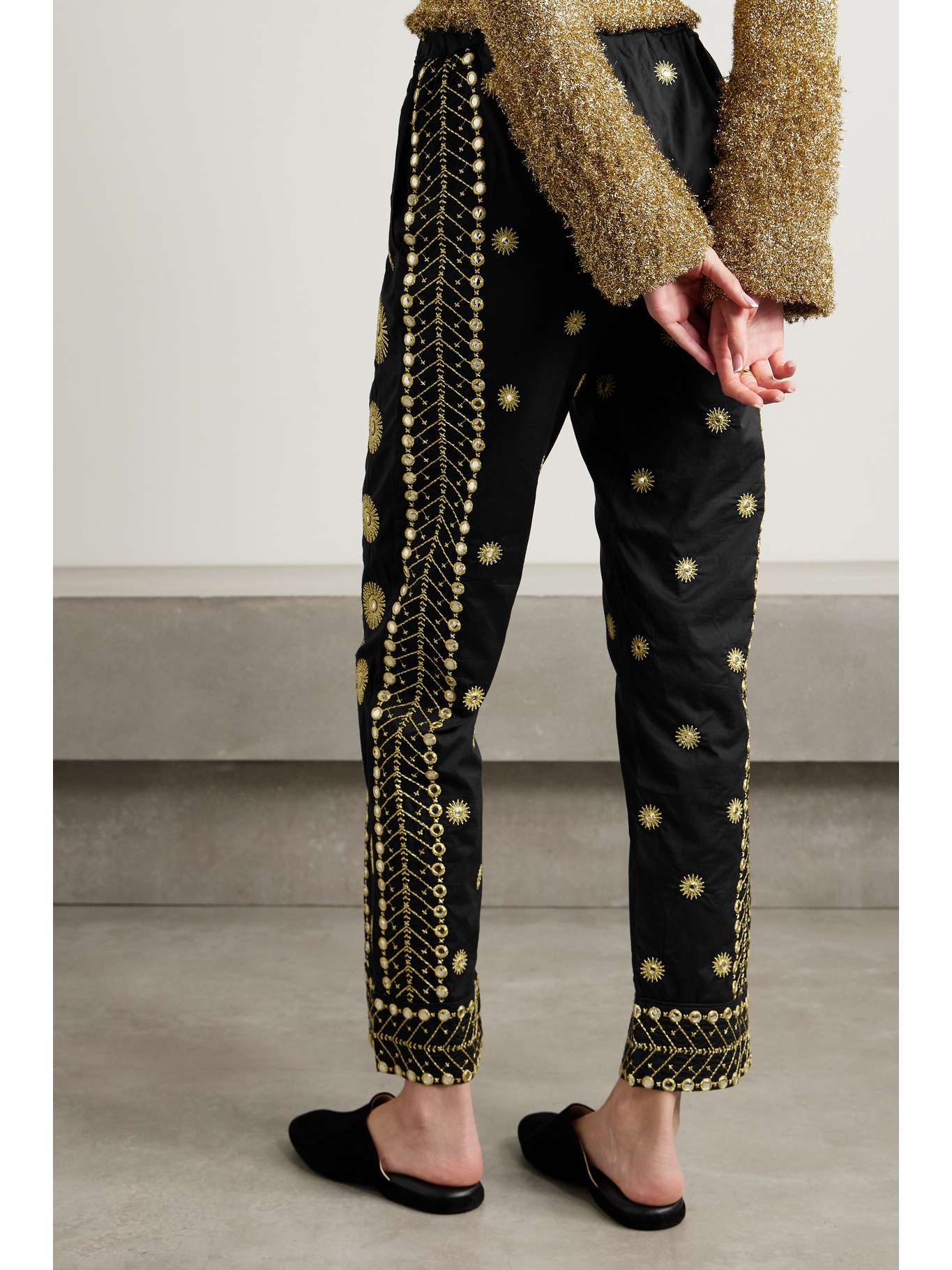FARM RIO Embroidered embellished cotton straight-leg pants | NET-A-PORTER