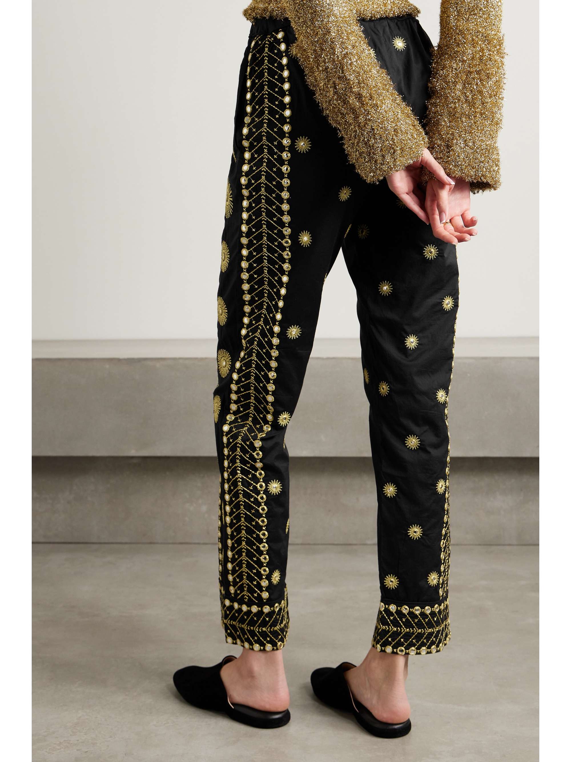 FARM RIO Embroidered embellished cotton straight-leg pants | NET-A-PORTER