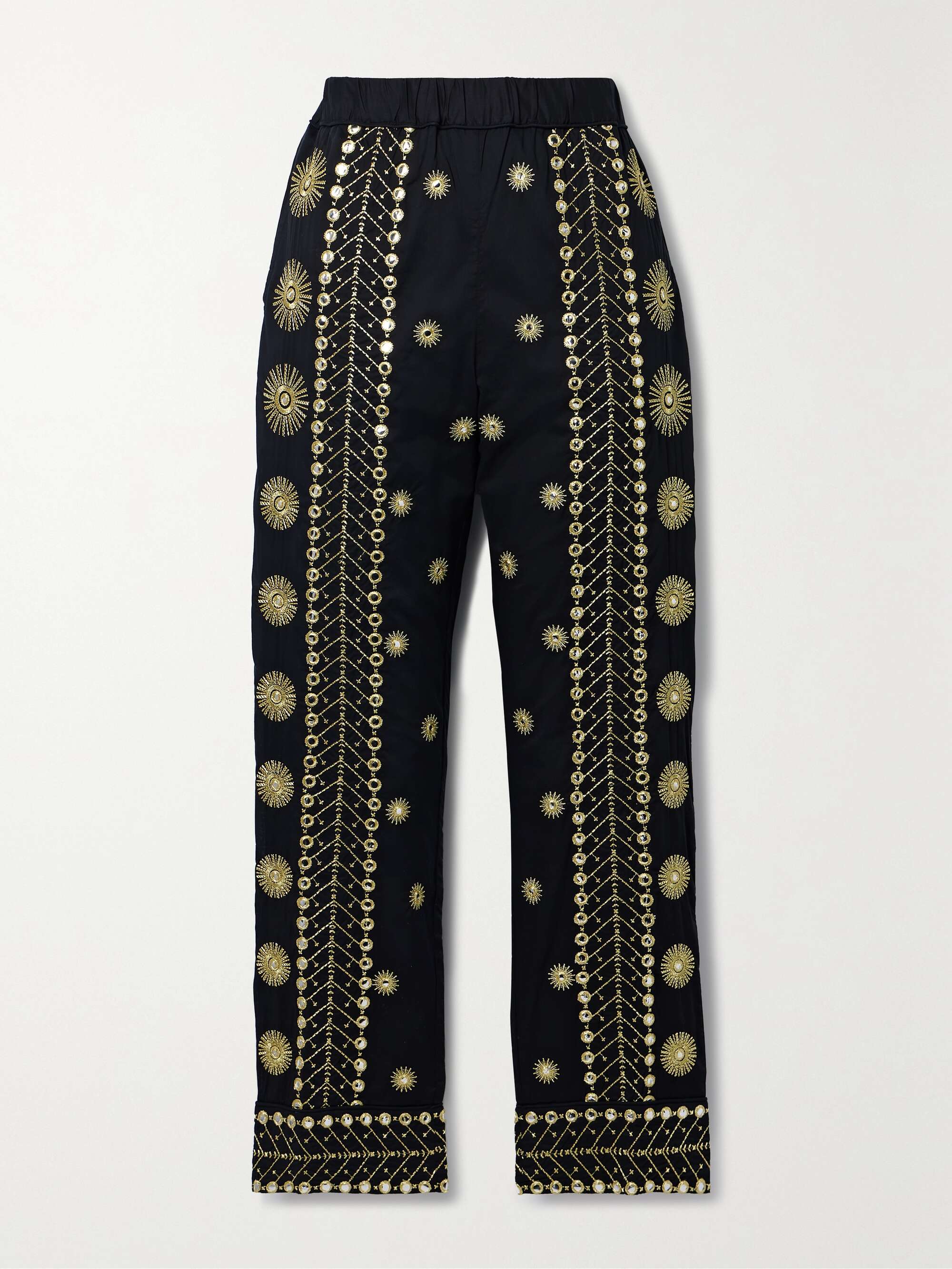 FARM RIO Embroidered embellished cotton straight-leg pants | NET-A-PORTER