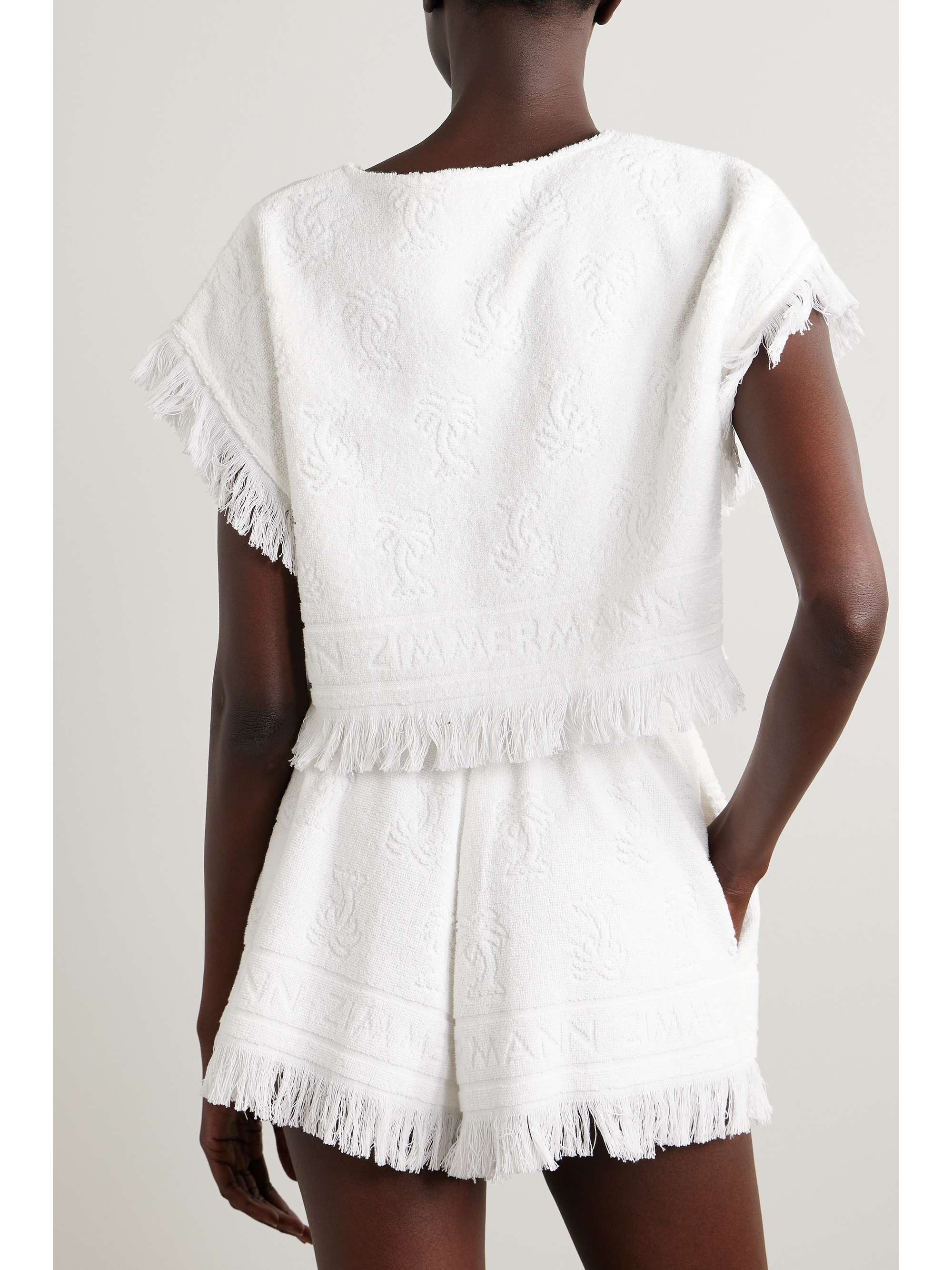 ZIMMERMANN Alight cropped fringed cotton-terry jacquard top | NET-A-PORTER