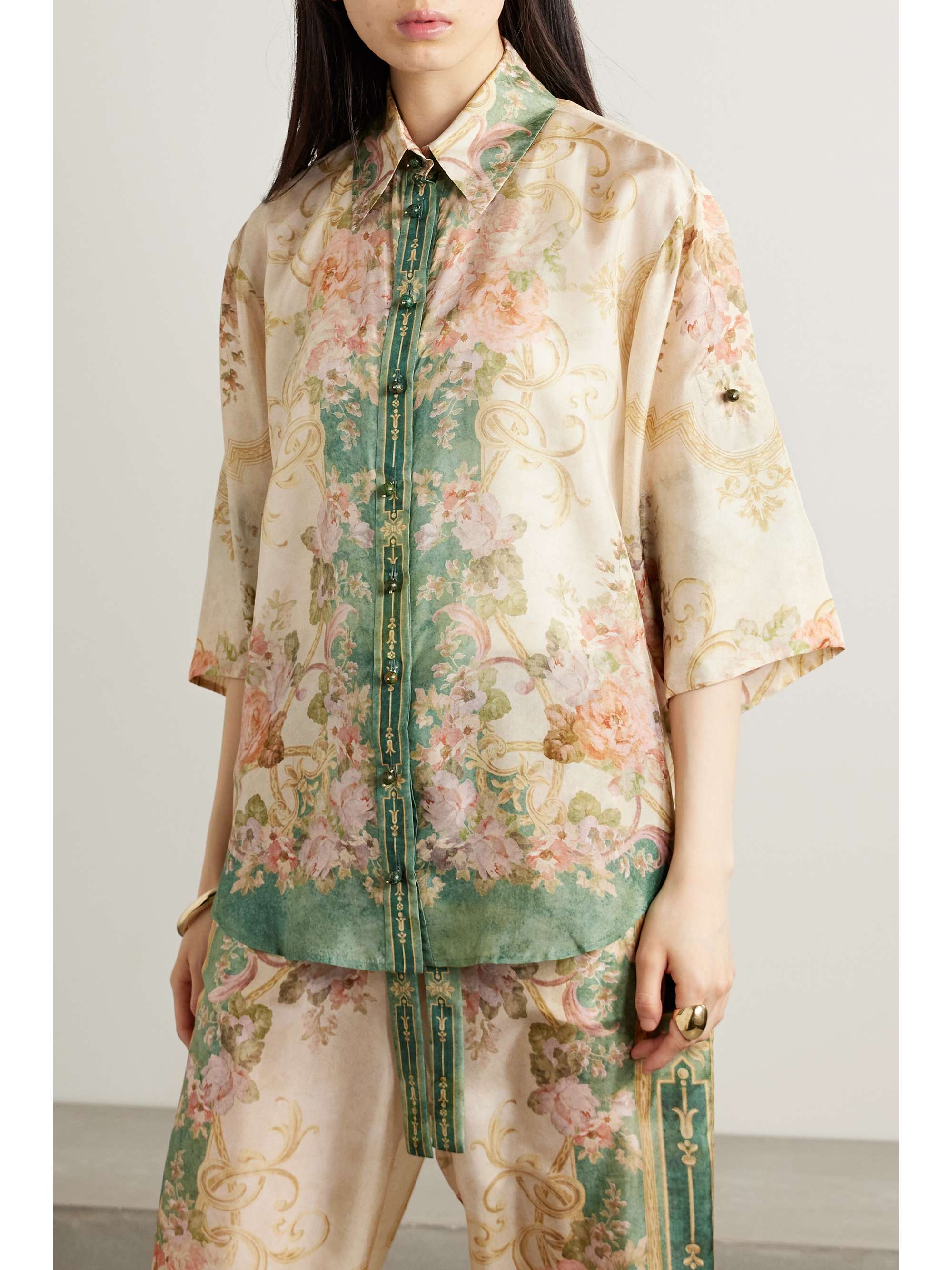 Zimmermann Net Sustain August Floral Print Organic Silk Blouse Net