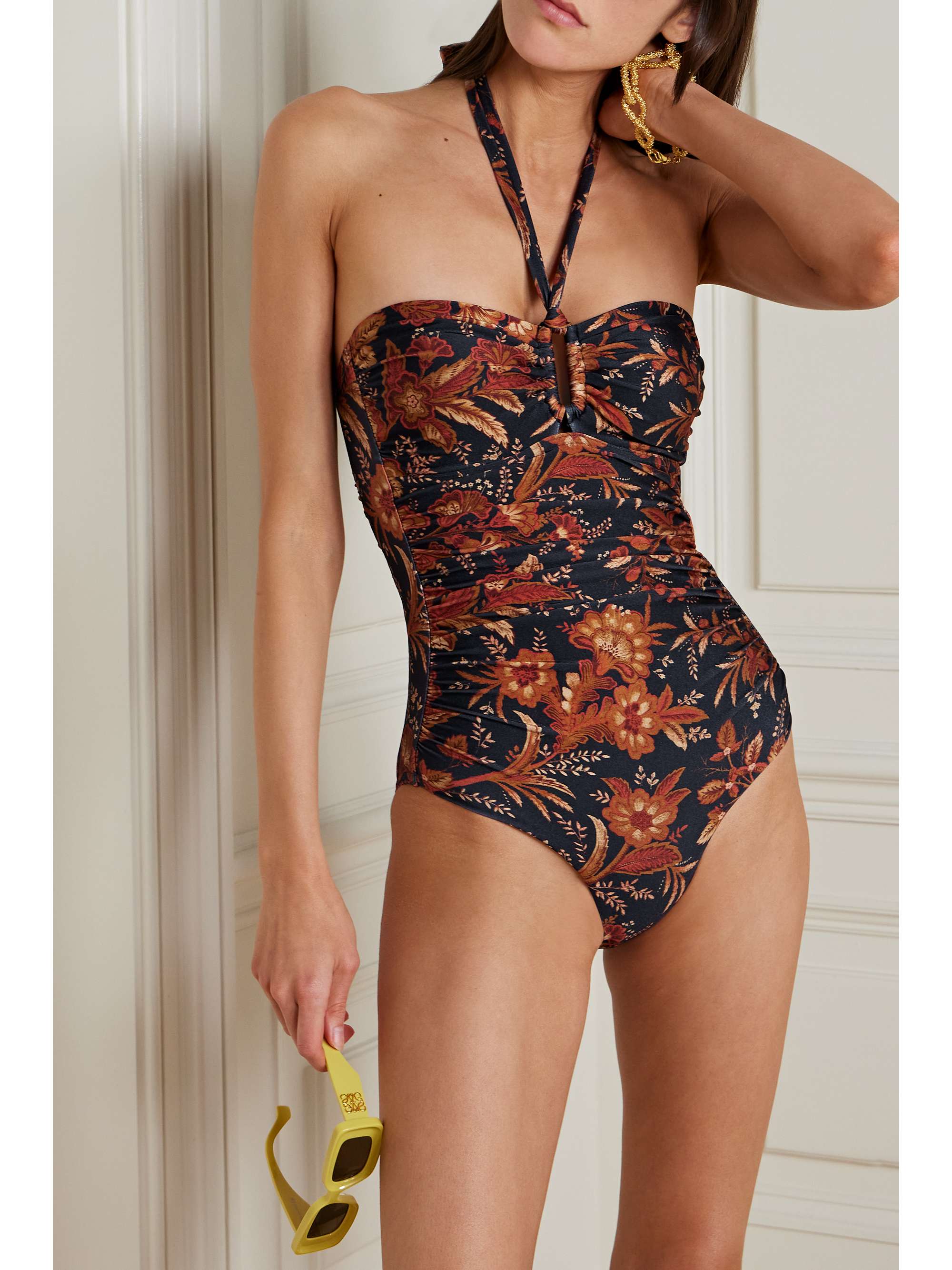 Zimmermann Junie Cutout Ruched Floral Print Swimsuit Net A Porter