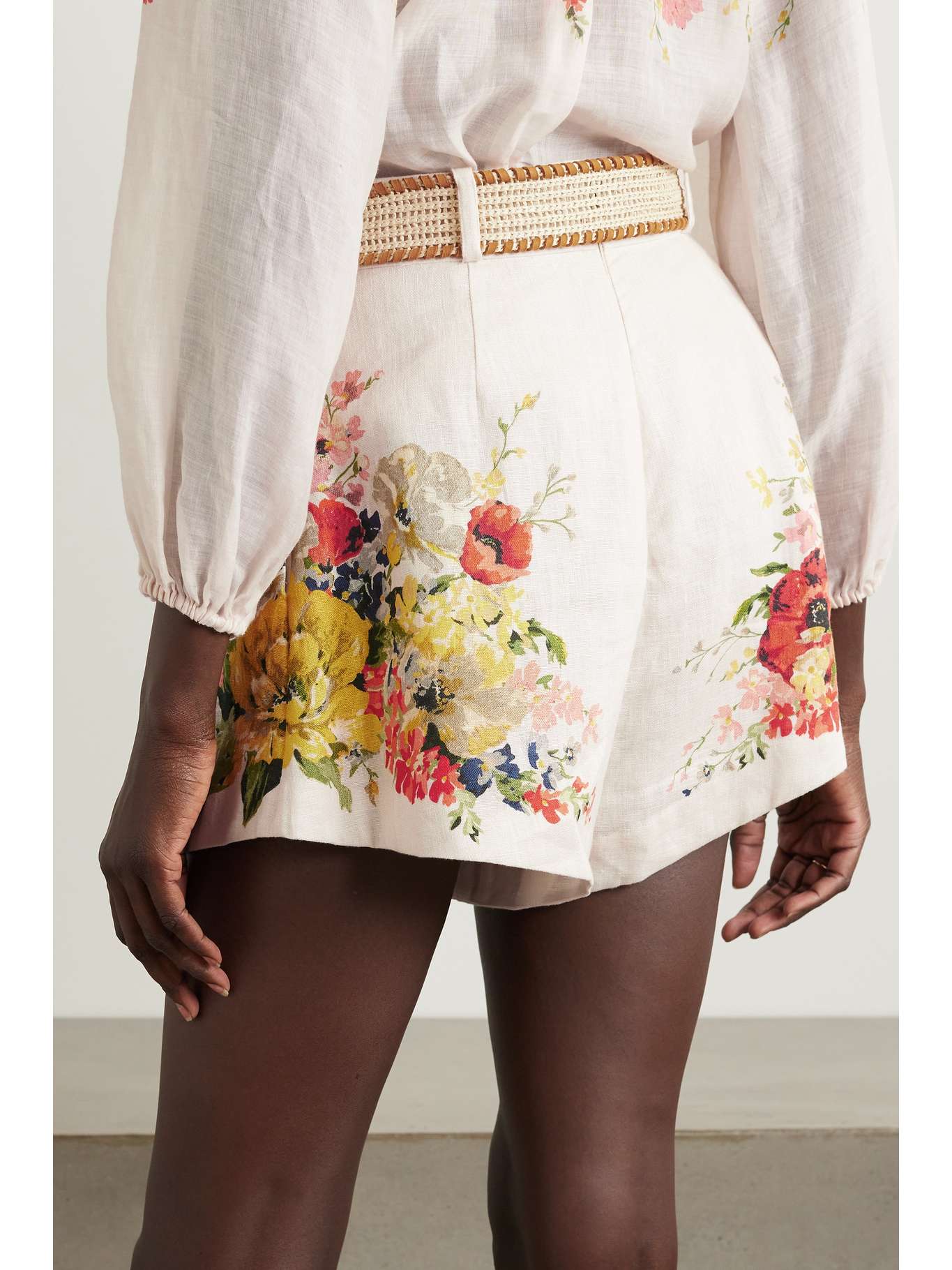ZIMMERMANN + NET SUSTAIN Alight belted pleated floral-print linen ...