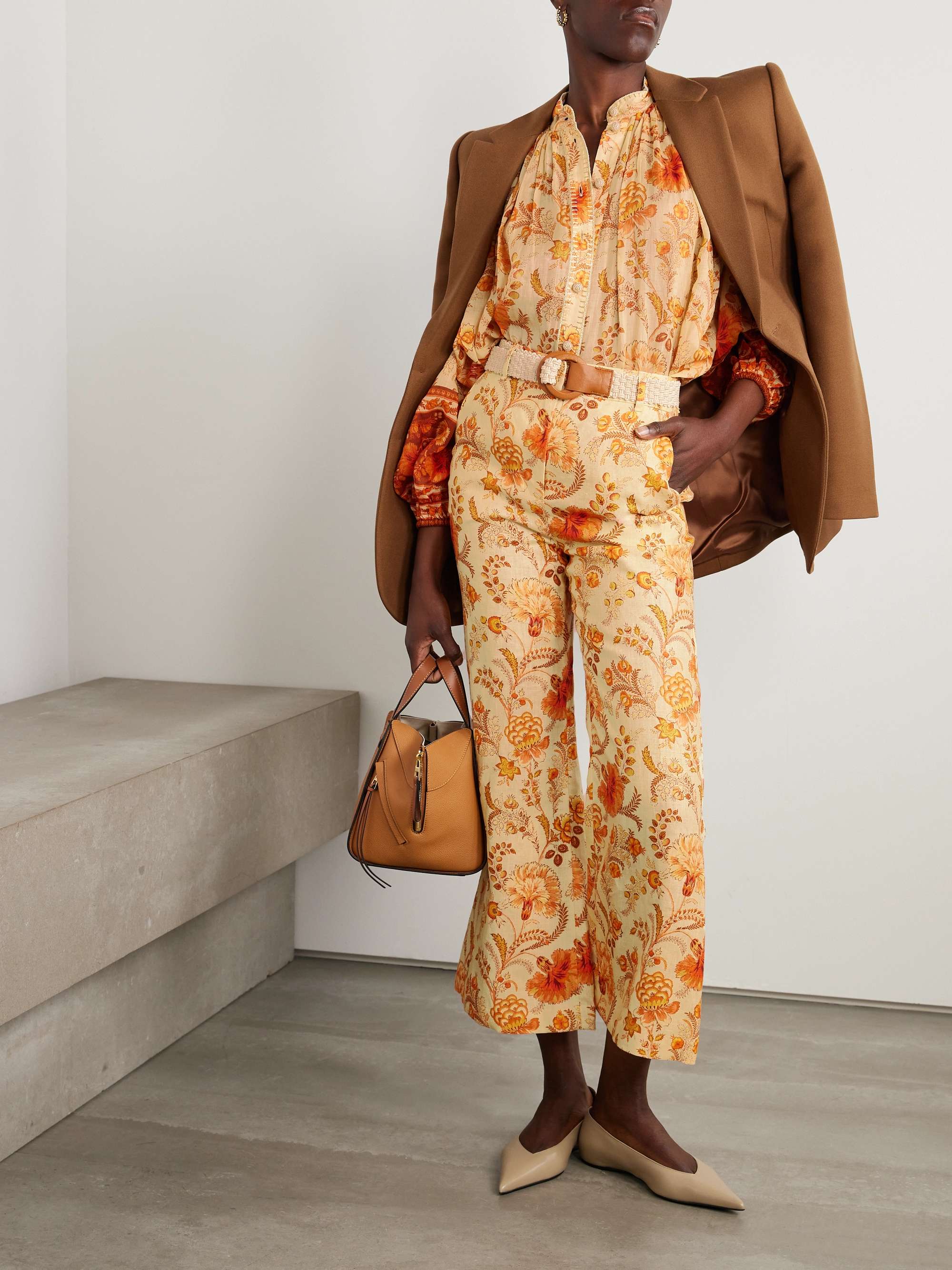 ZIMMERMANN + NET SUSTAIN Junie belted cropped floral-print linen wide ...