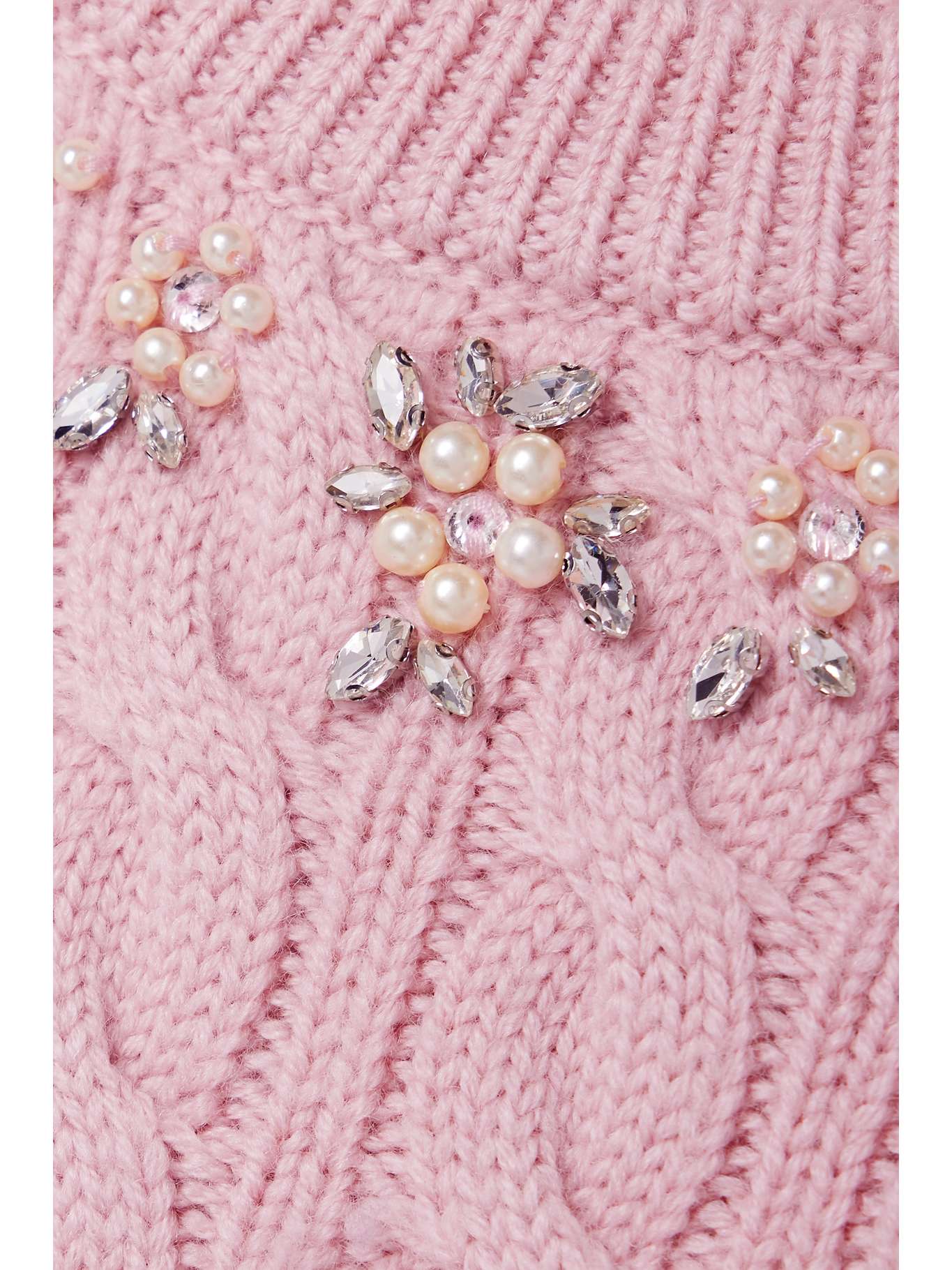 LOVESHACKFANCY Chapelle cropped embellished cable-knit merino wool ...