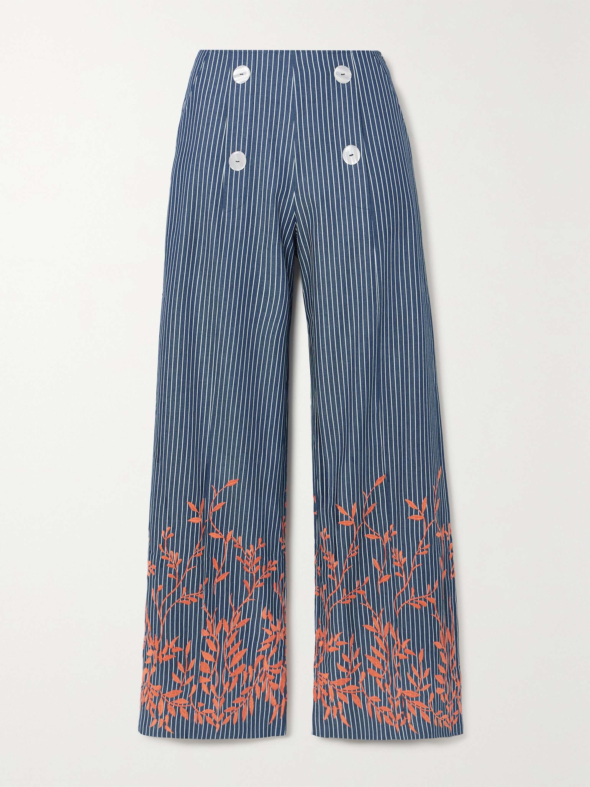 LORETTA CAPONI + NET SUSTAIN Alicia embroidered striped cotton-twill ...