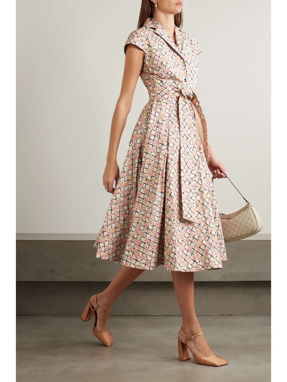 LORETTA CAPONI + NET SUSTAIN Zoe belted piped floral-print cotton ...