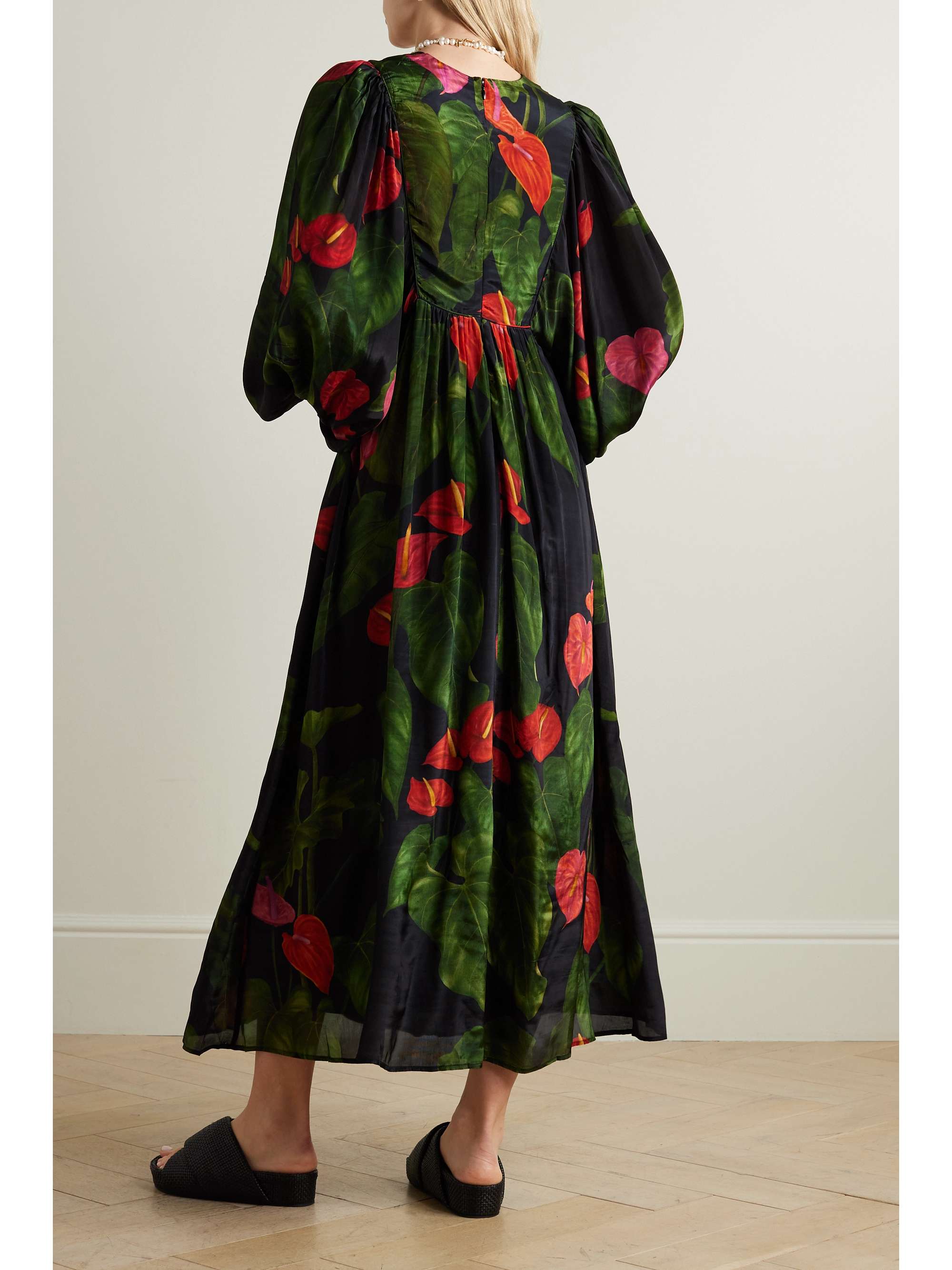 FARM RIO Anthurium pleated floral-print crepe maxi dress | NET-A-PORTER