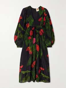FARM RIO Anthurium pleated floral-print crepe maxi dress | NET-A-PORTER