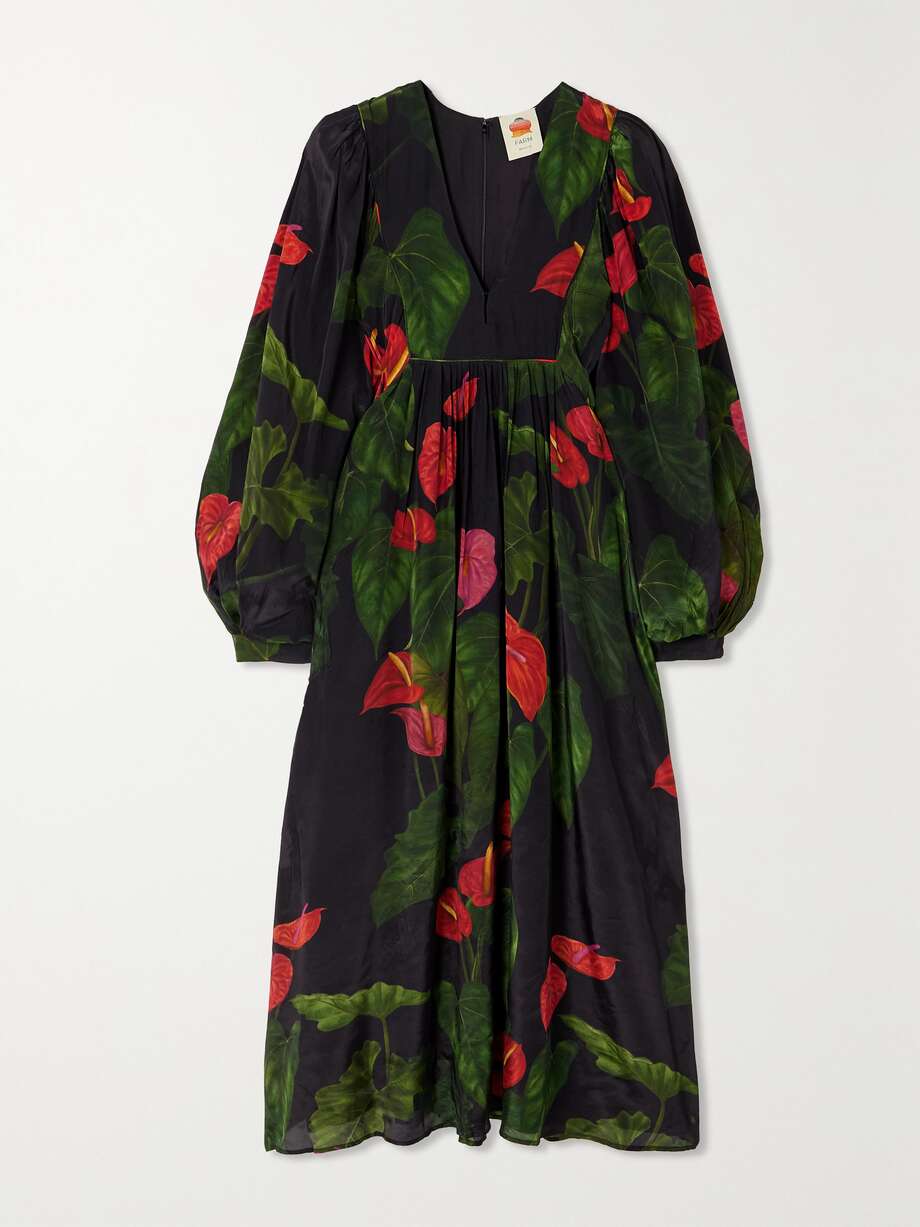 FARM RIO Anthurium pleated floral-print crepe maxi dress | NET-A-PORTER