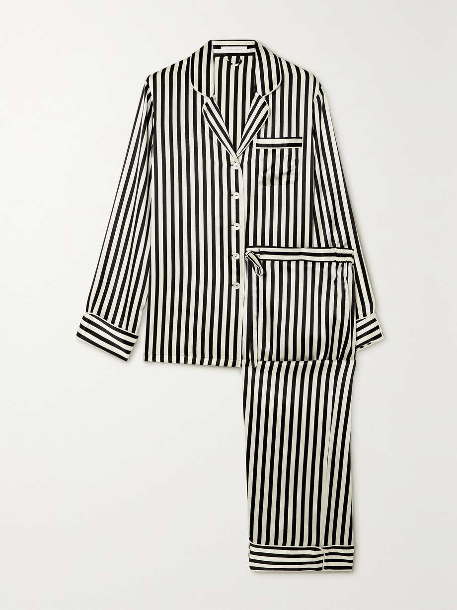 OLIVIA VON HALLE Lila striped silk-satin pajama set | NET-A-PORTER