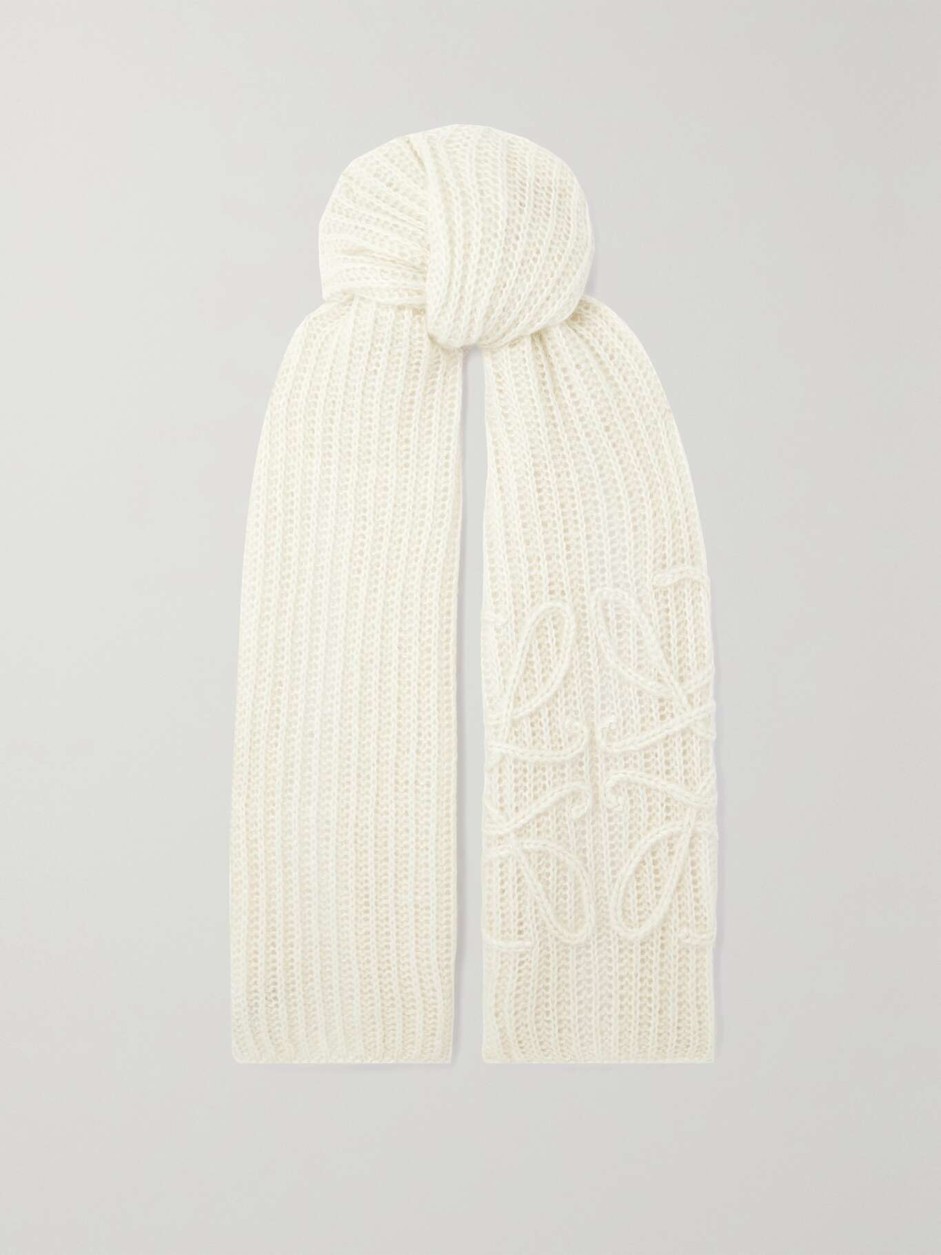 LOEWE Anagram embroidered ribbed mohair-blend scarf | NET-A-PORTER