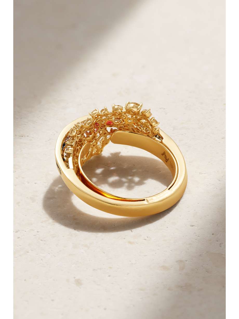 ANANYA Scatter Rainbow Energy 18-karat gold, diamond and sapphire ring ...