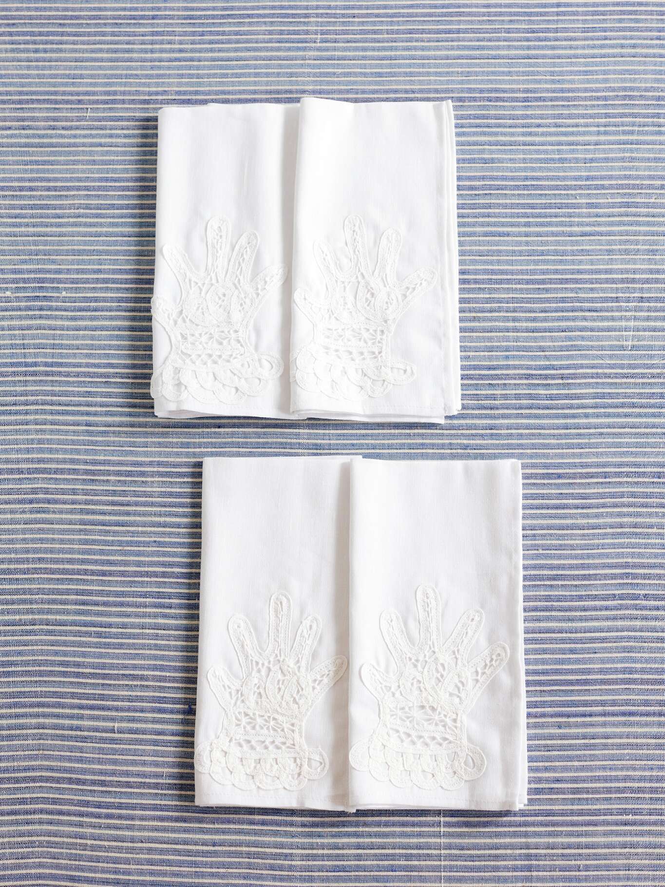 GOHAR WORLD Hands set of four lace-appliquéd cotton and linen-blend ...