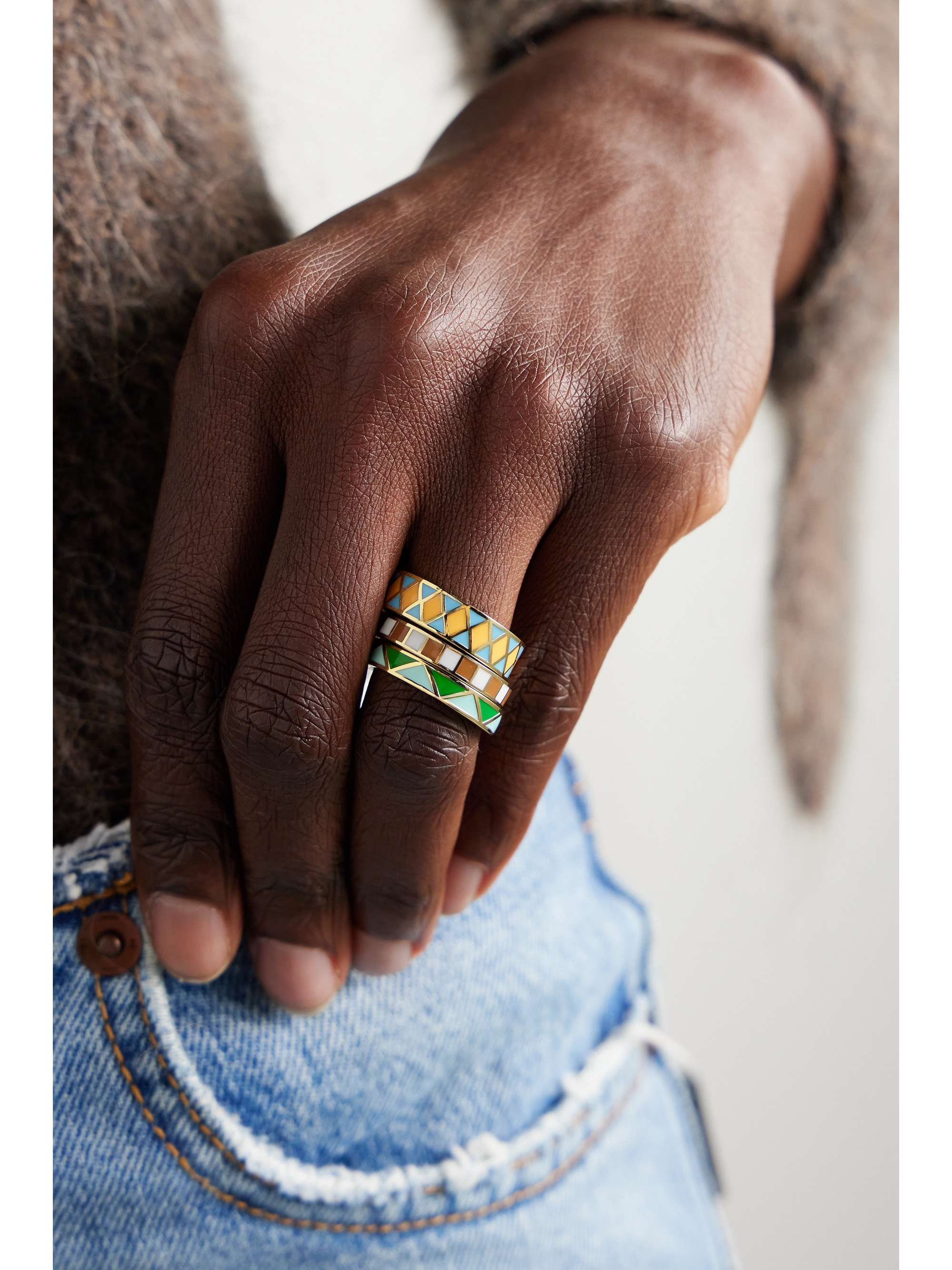 ROXANNE ASSOULIN Circus set of three gold-tone and enamel rings | NET-A ...