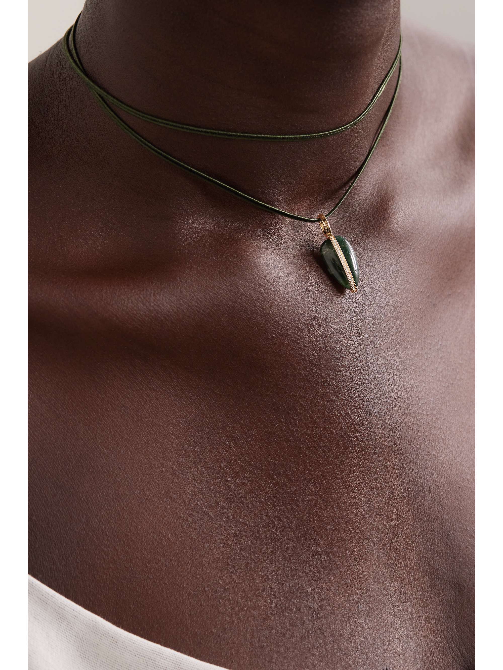 BY PARIAH + NET SUSTAIN 14-karat recycled gold, silk, agate and diamond ...
