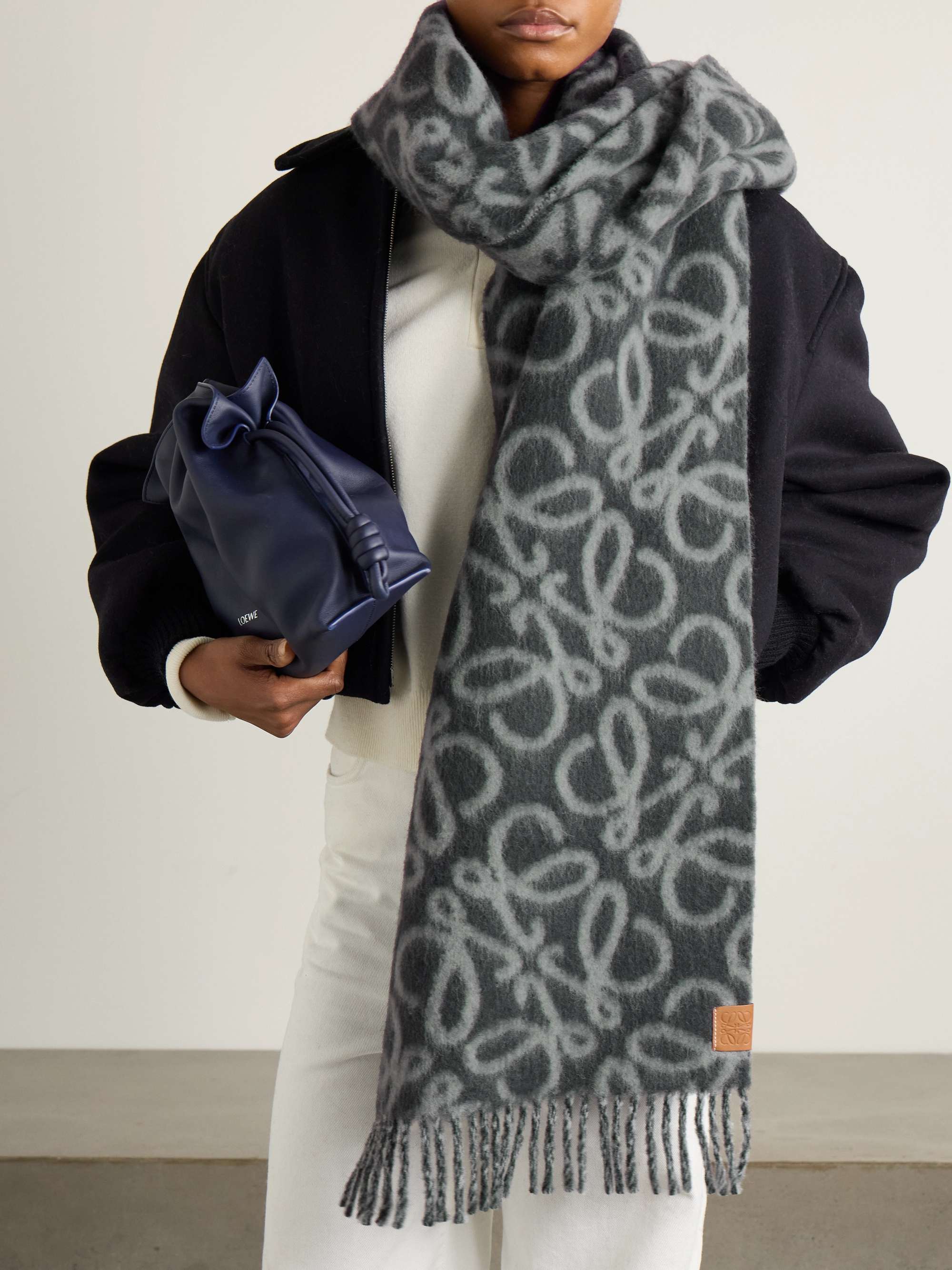 LOEWE Fringed jacquard-knit scarf | NET-A-PORTER