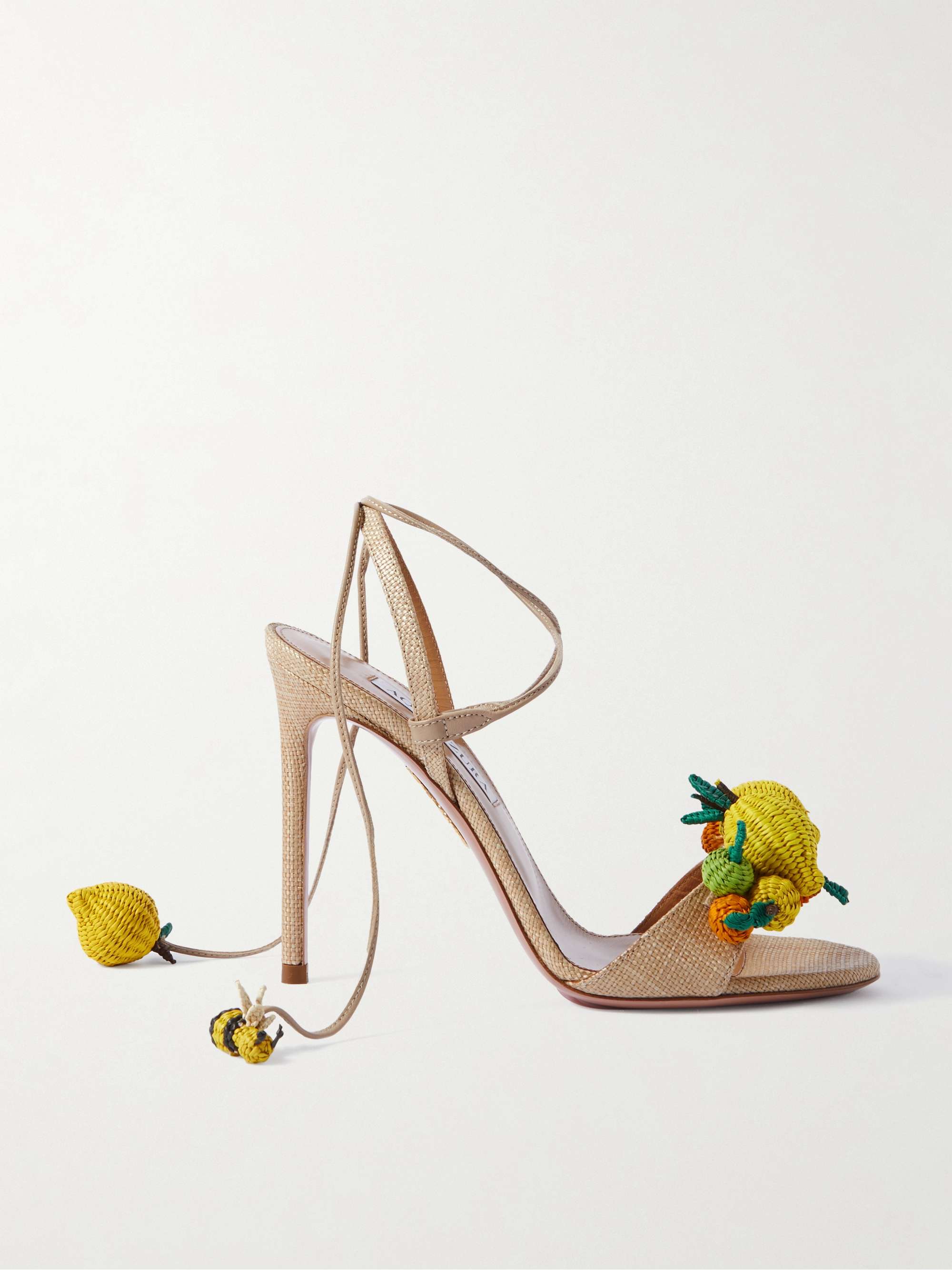 AQUAZZURA Citrus Punch embellished raffia sandals | NET-A-PORTER