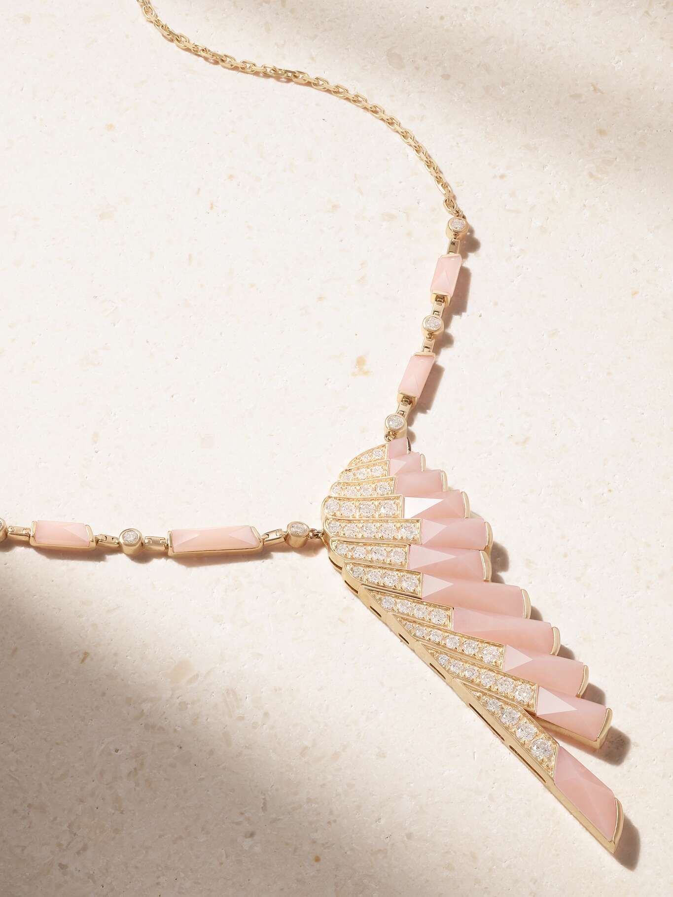 GARRARD Wings Rising 18-karat rose gold, opal and diamond necklace ...