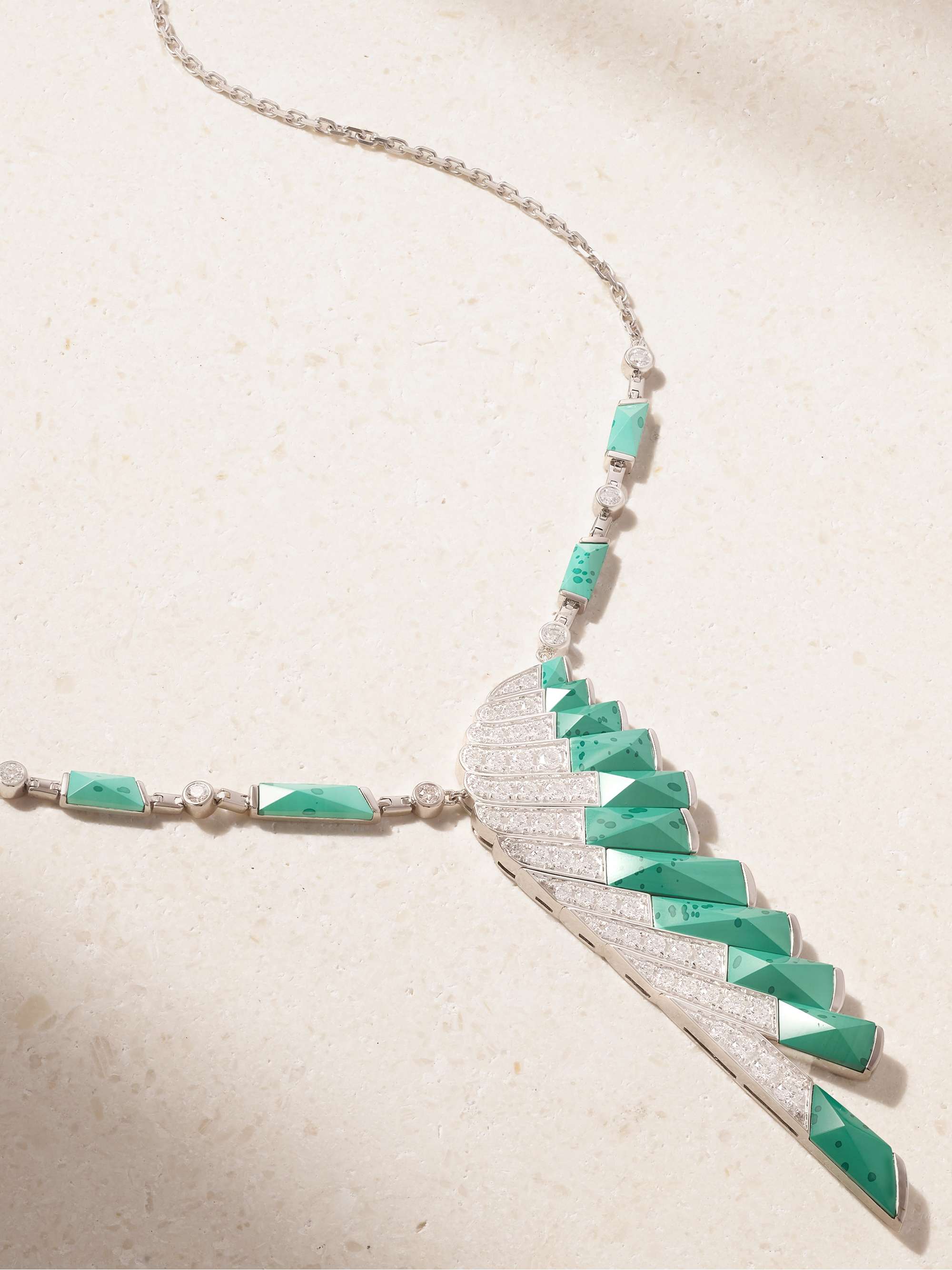 GARRARD Wings Rising 18-karat white gold, malachite and diamond ...