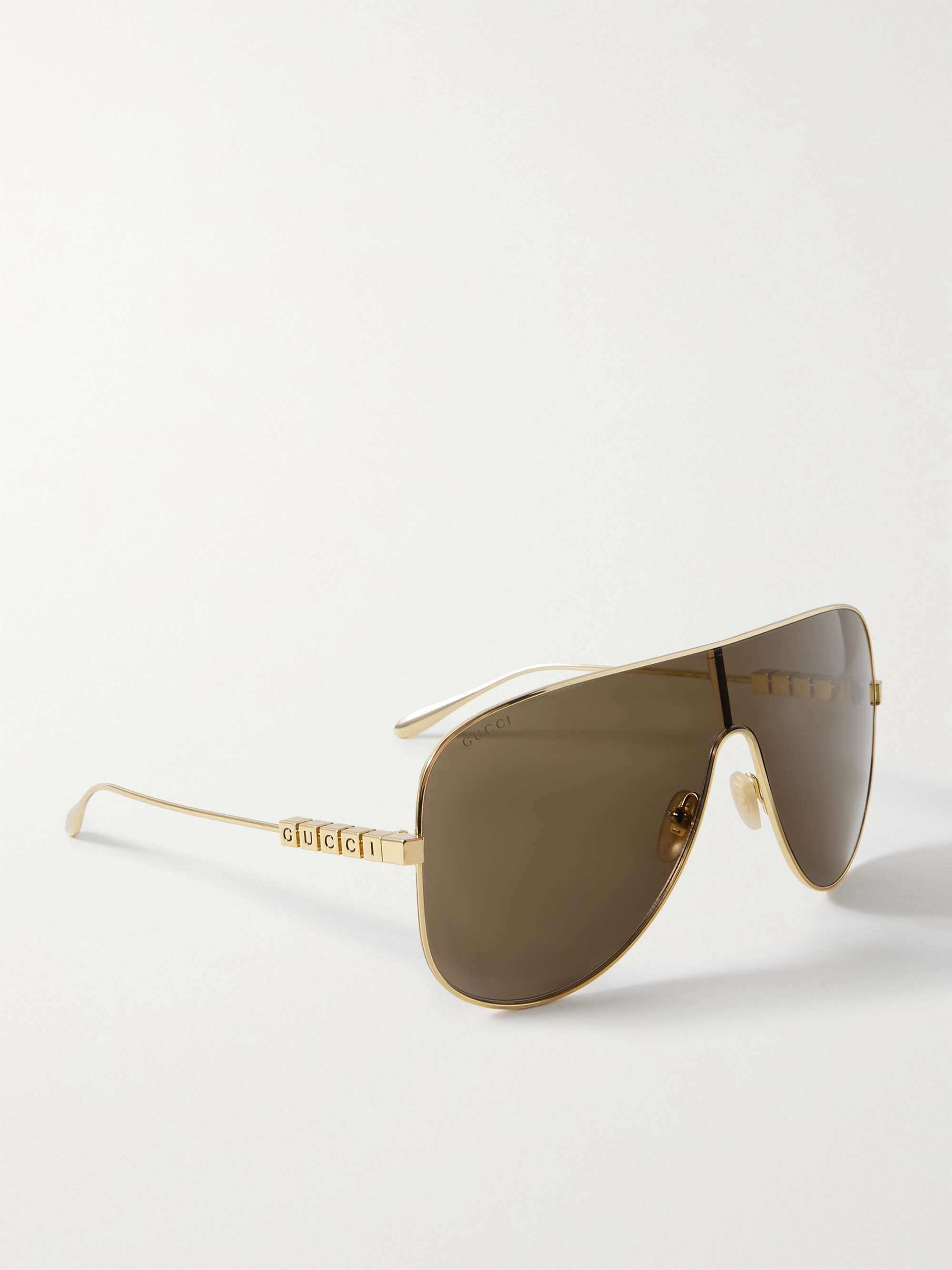 GUCCI EYEWEAR Mask oversized D-frame gold-tone sunglasses | NET-A-PORTER