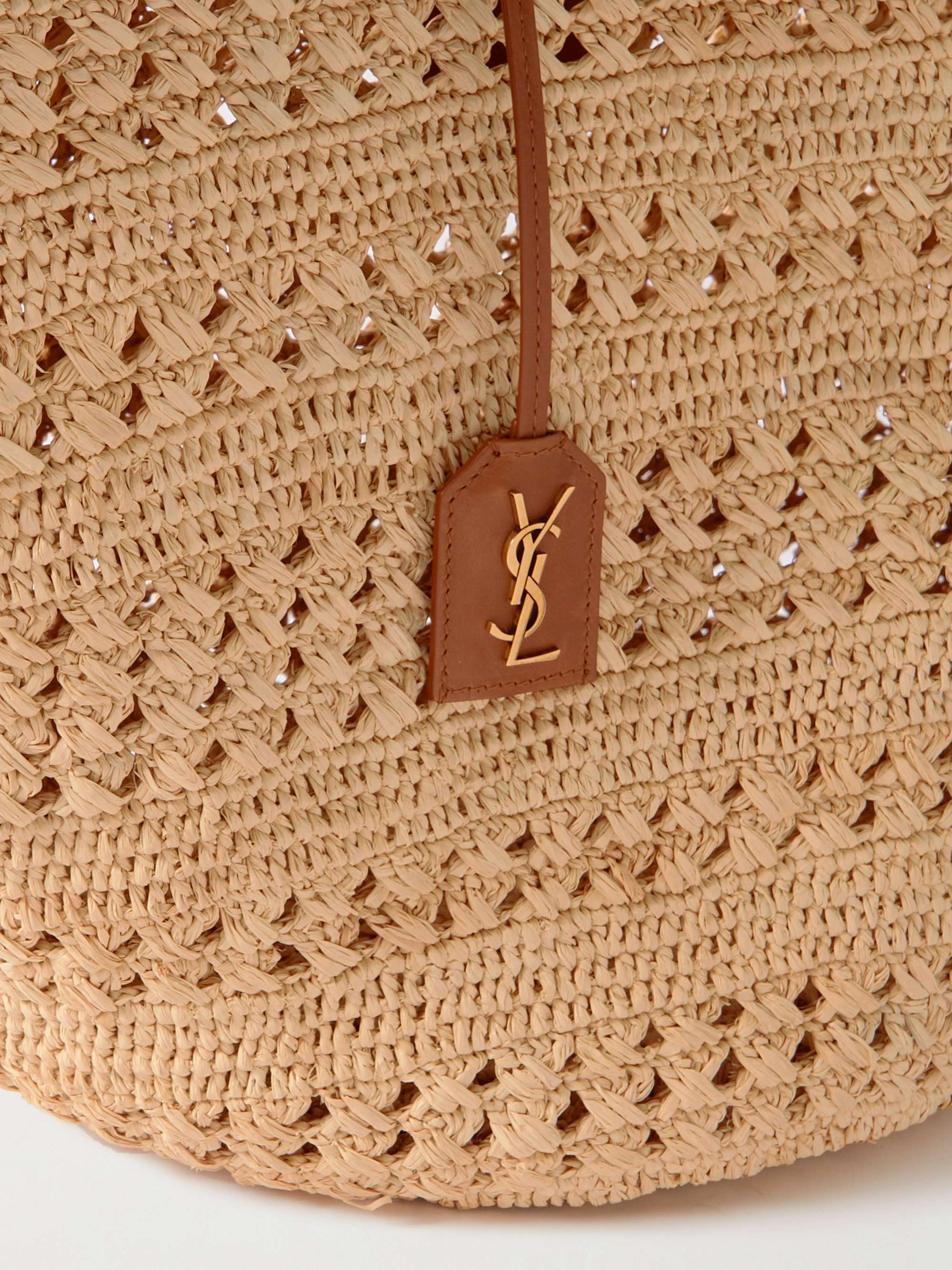 SAINT LAURENT Panier medium leather-trimmed raffia tote | NET-A-PORTER