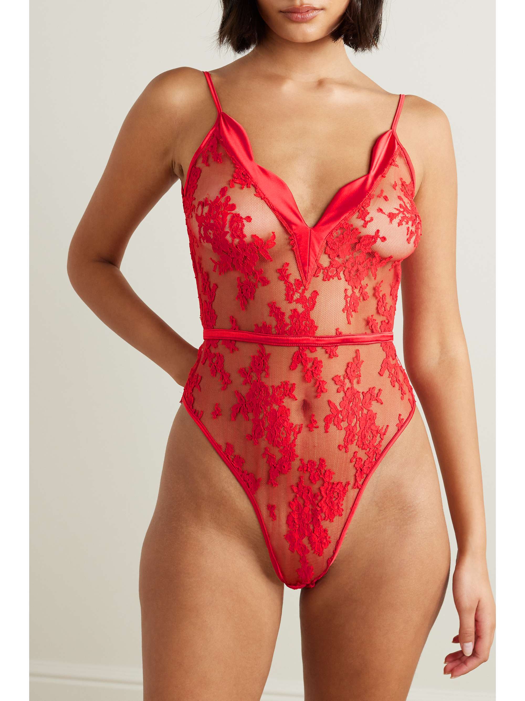 COCO DE MER Marella lace and satin-trimmed embroidered tulle bodysuit | NET-A-PORTER