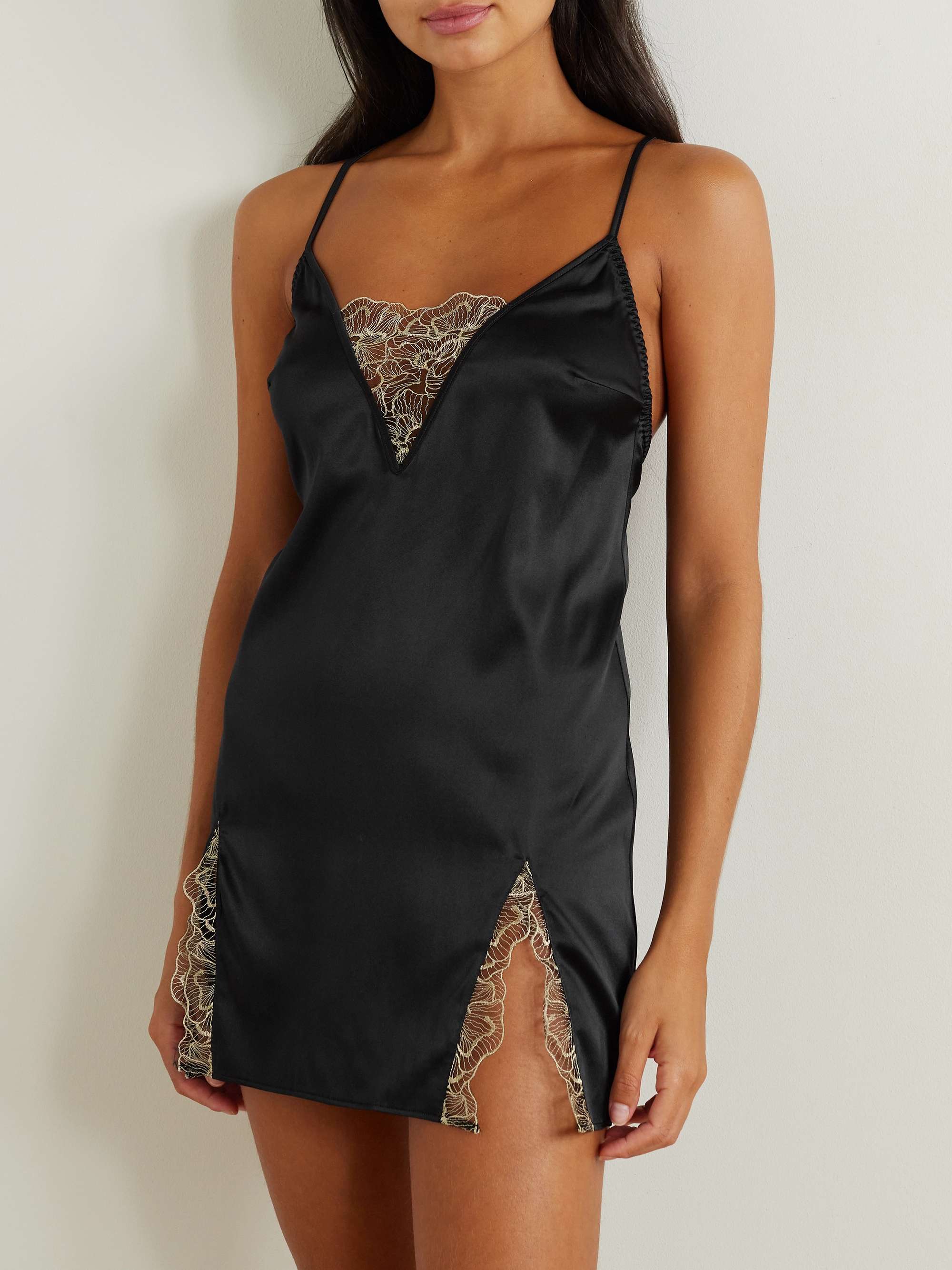 COCO DE MER Damona metallic lace-trimmed satin chemise | NET-A-PORTER