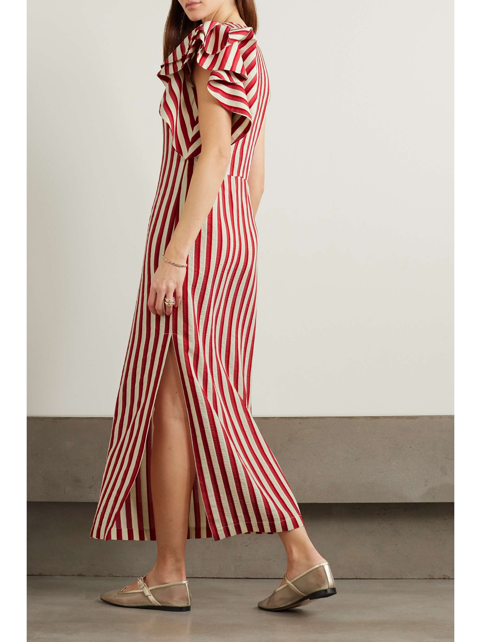 DESTREE Franz ruffled striped faille maxi dress | NET-A-PORTER