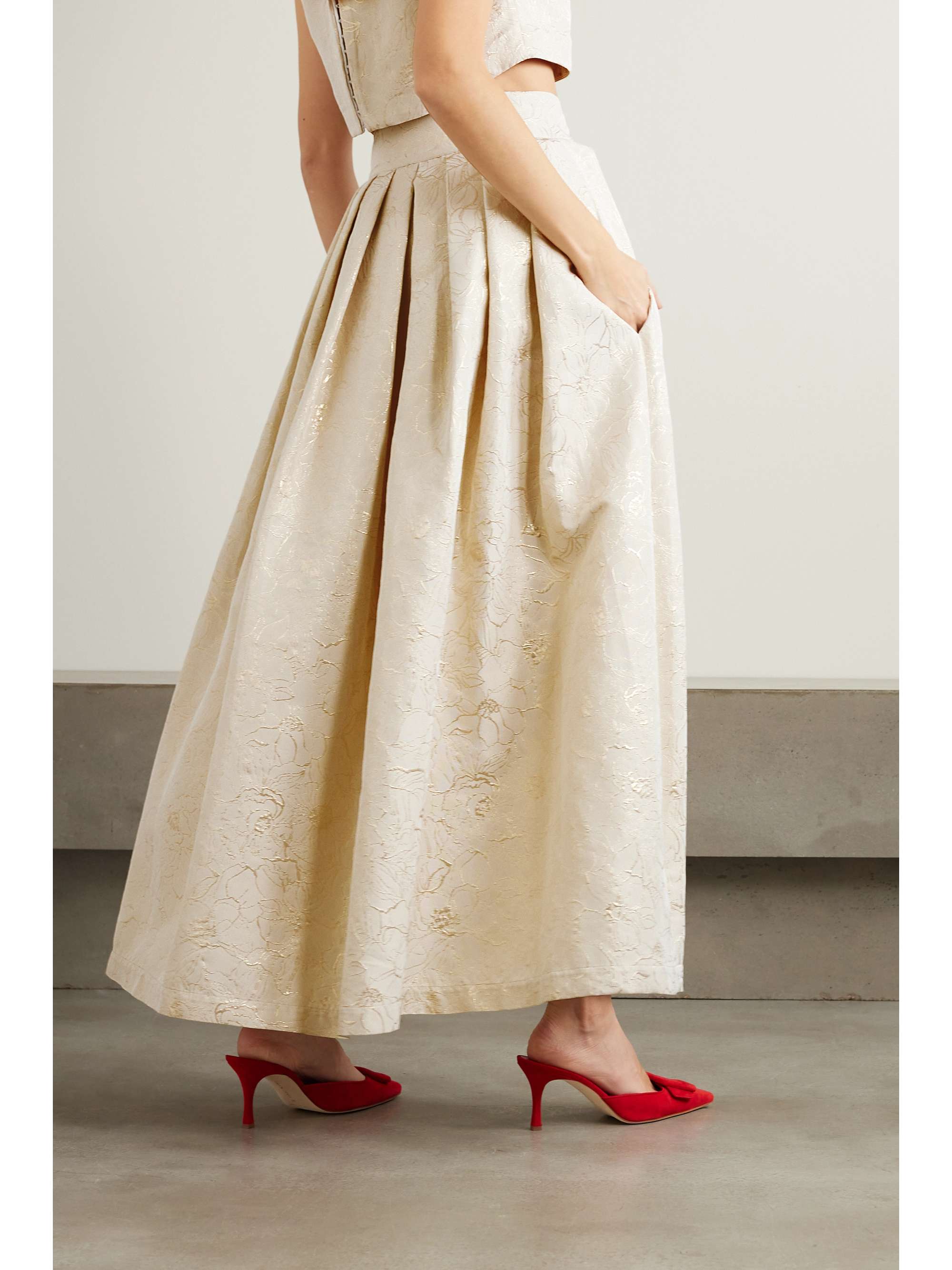 DESTREE Irving pleated metallic floral brocade maxi skirt | NET-A-PORTER