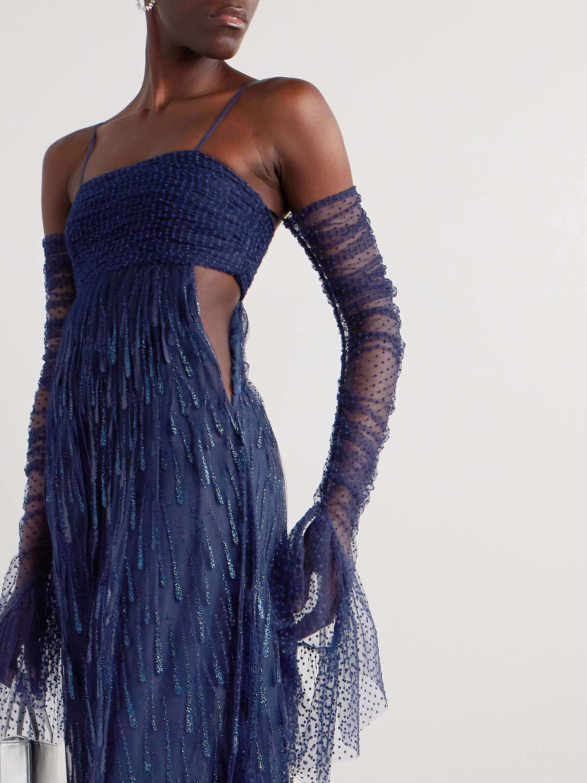 SANDRA MANSOUR Samhain cutout Swiss-dot and glittered tulle gown and ...