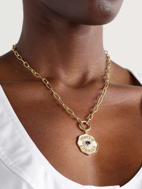 MARLO LAZ Porte Bonheur large 14-karat gold, sapphire and diamond ...