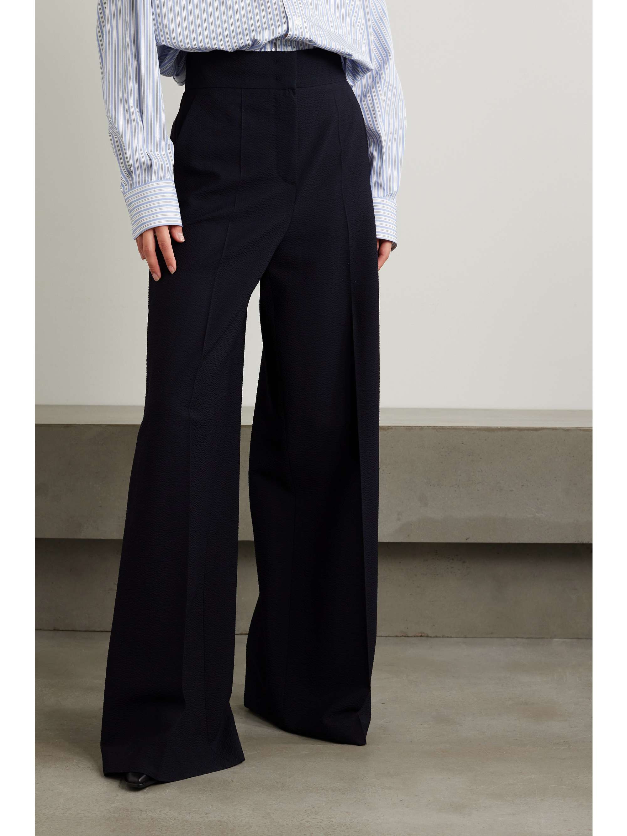 MAX MARA Cervo stretch wool-blend seersucker wide-leg pants | NET-A-PORTER