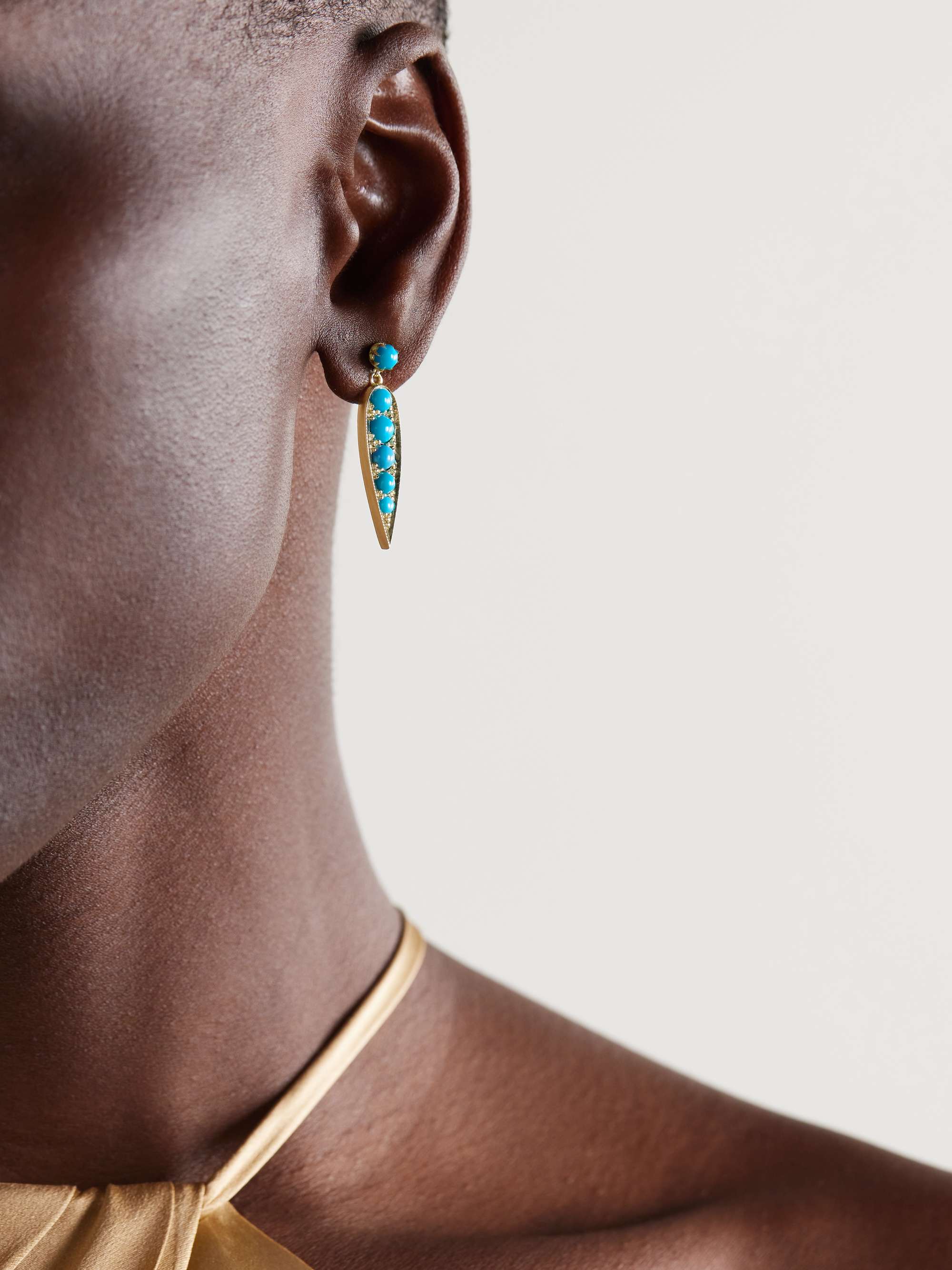 JENNA BLAKE Palm 18-karat gold turquoise earrings | NET-A-PORTER