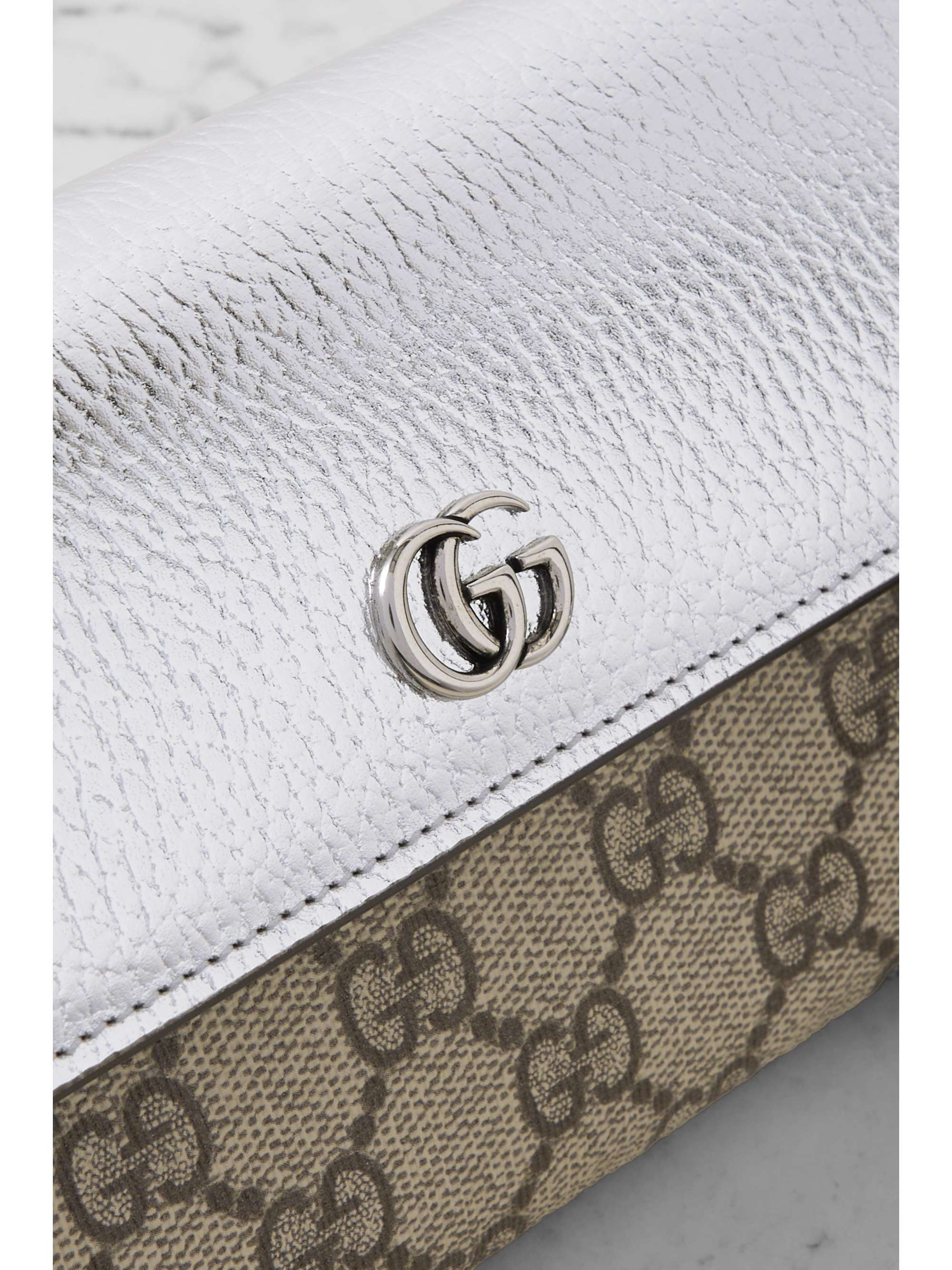 GUCCI Marmont Petite textured-leather and printed coated-canvas ...