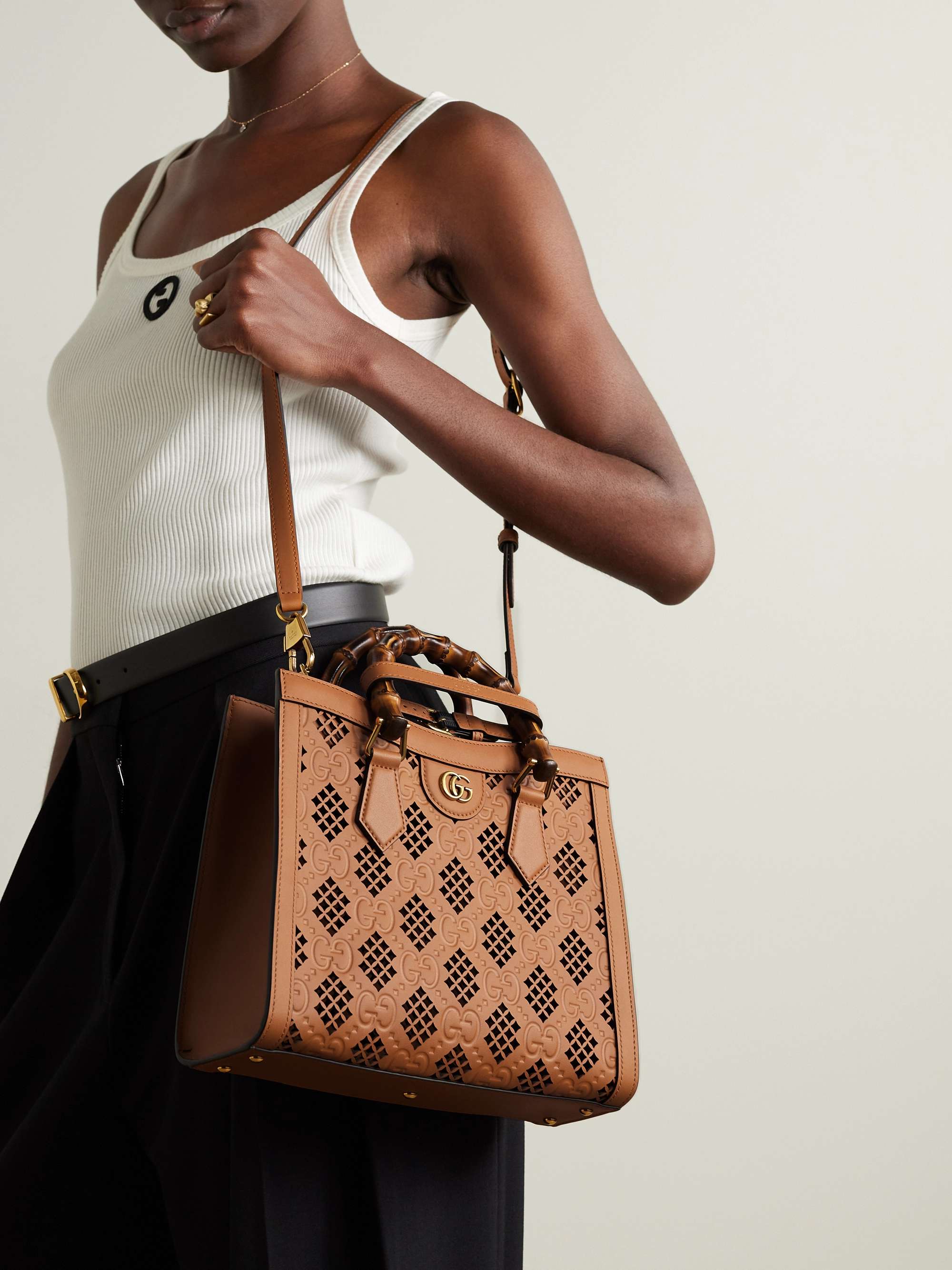 GUCCI Diana debossed laser-cut leather tote | NET-A-PORTER