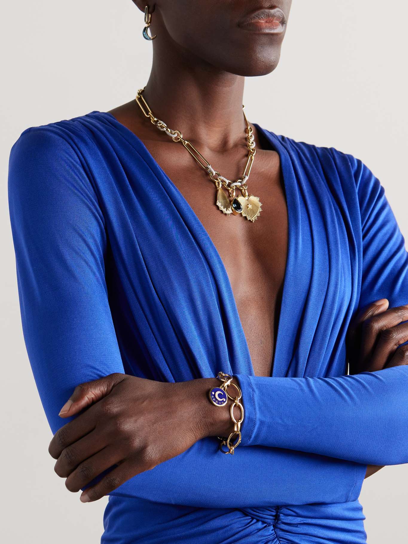 FOUNDRAE 18-karat yellow and white gold, multi-stone and leather ...
