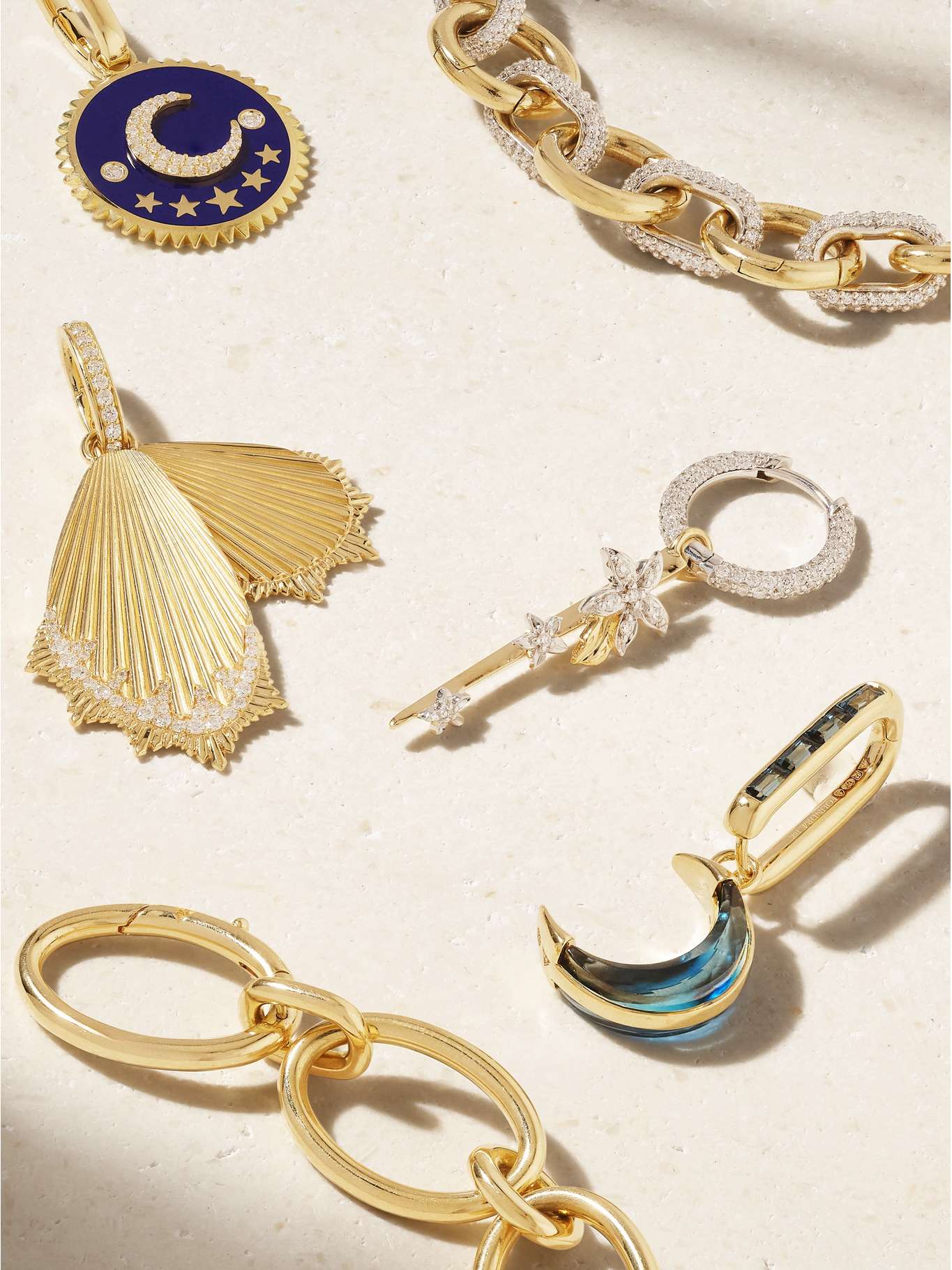 FOUNDRAE 18-karat yellow and white gold, multi-stone and leather ...