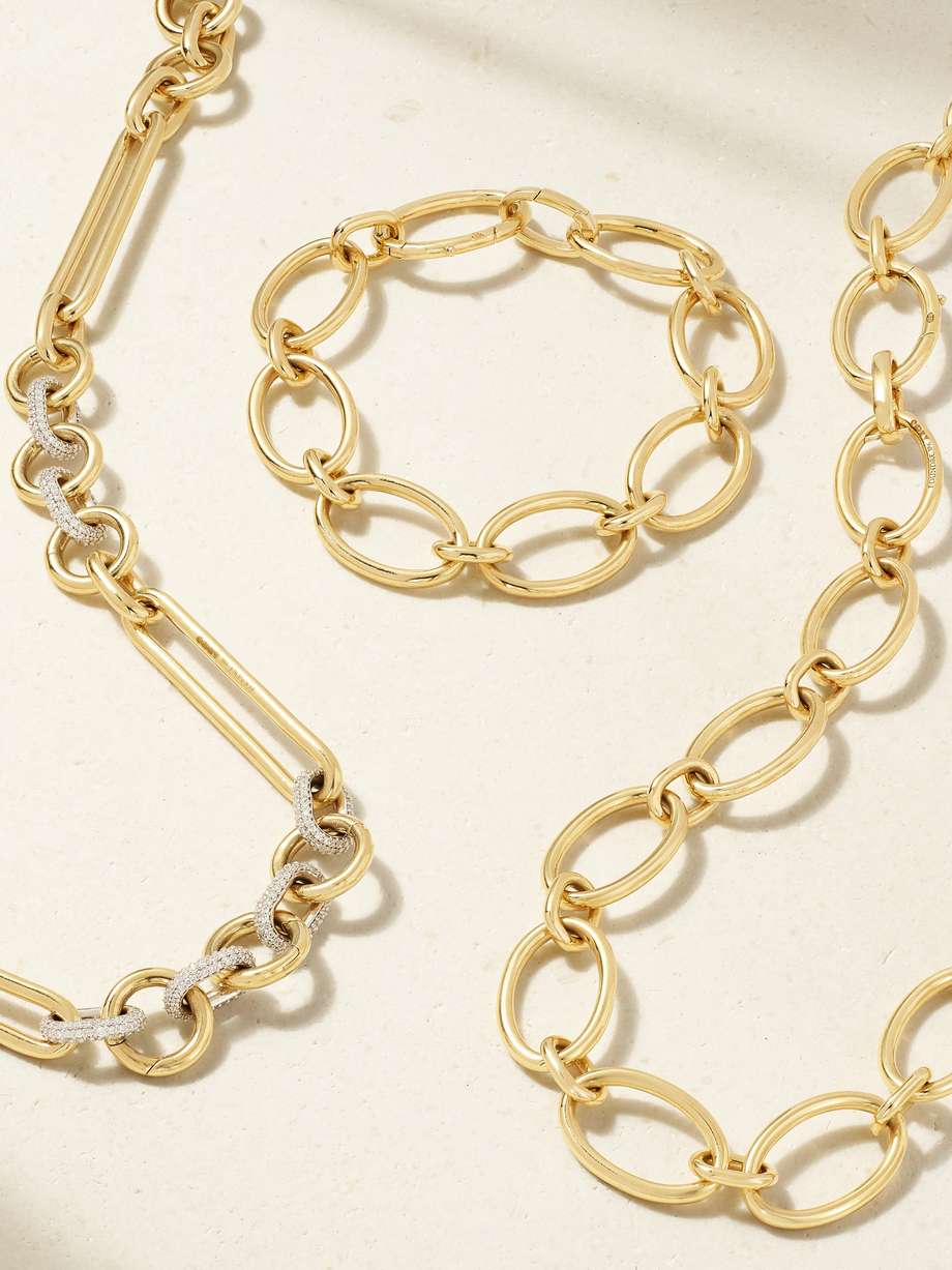 FOUNDRAE 18-karat yellow and white gold, multi-stone and leather ...