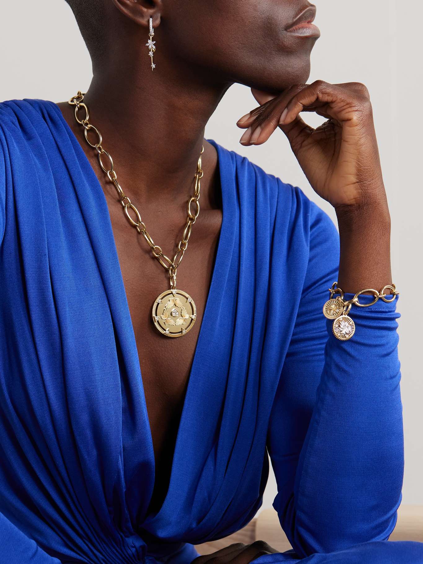 FOUNDRAE 18-karat yellow and white gold, multi-stone and leather ...