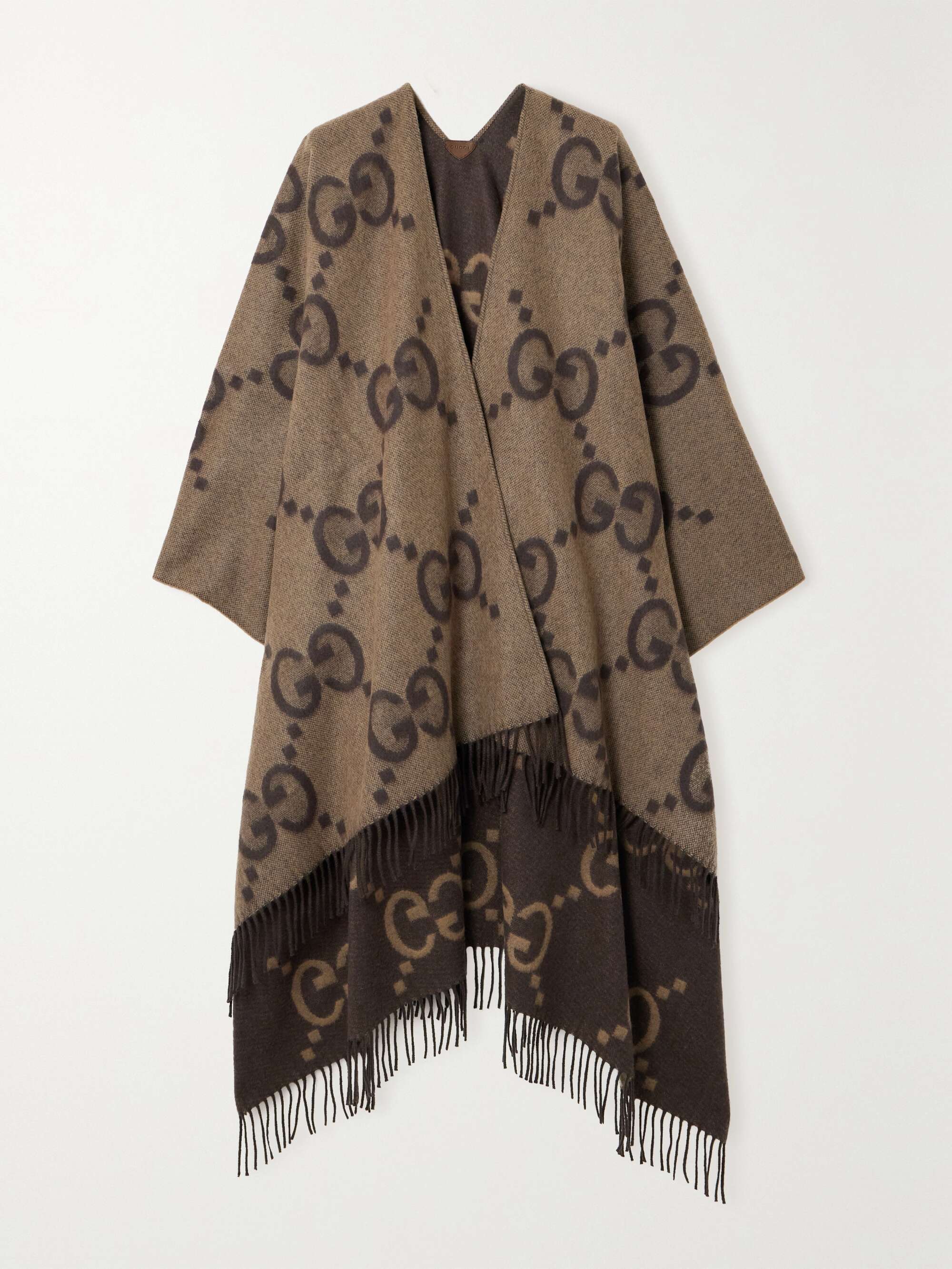 GUCCI Reversible fringed jacquard-knit cashmere wrap | NET-A-PORTER
