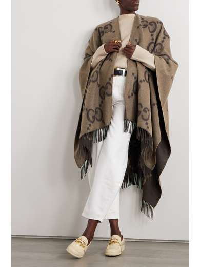 GUCCI Reversible fringed jacquard-knit cashmere wrap | NET-A-PORTER