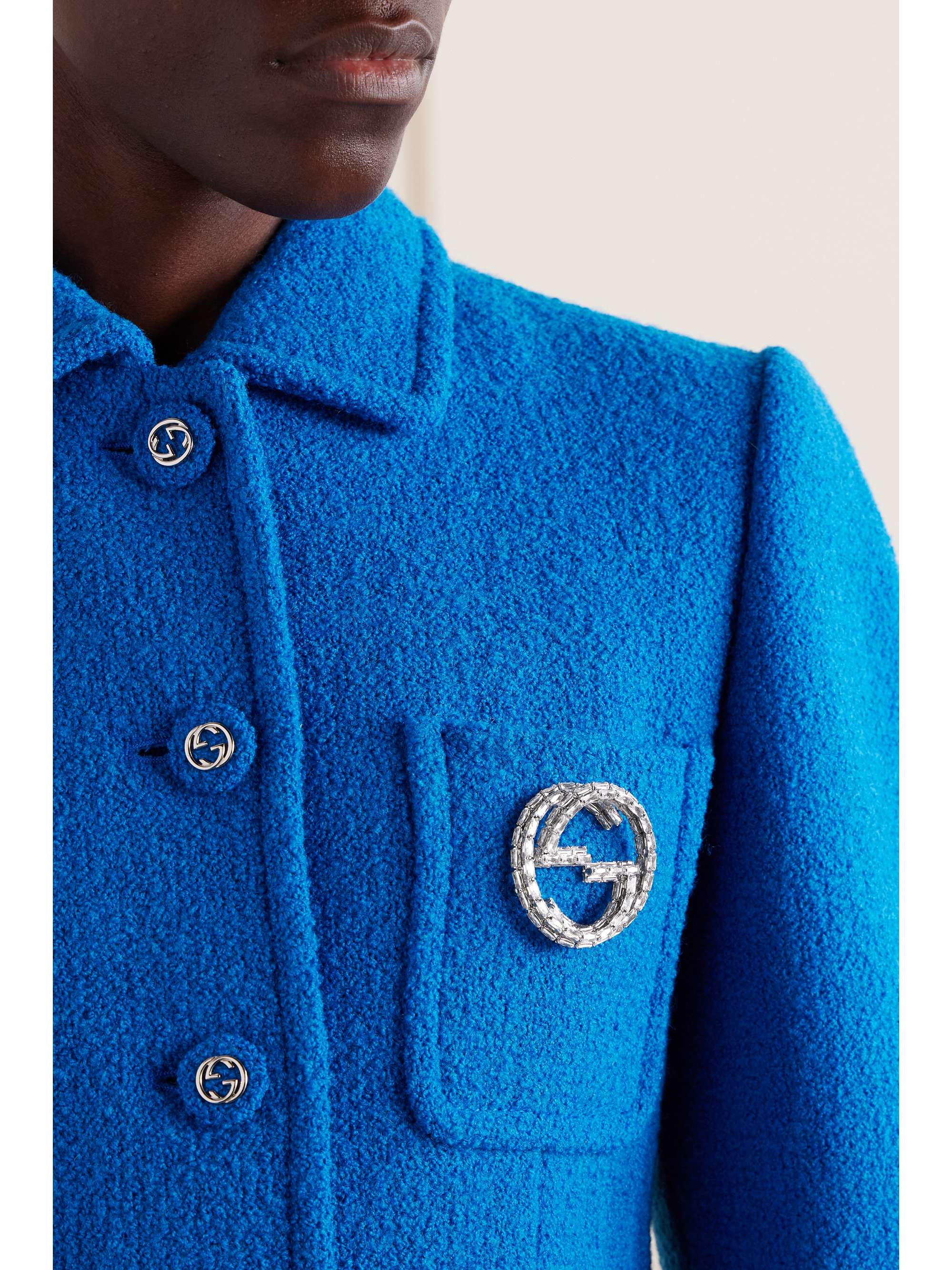 GUCCI Interlocking G silver-tone crystal brooch | NET-A-PORTER