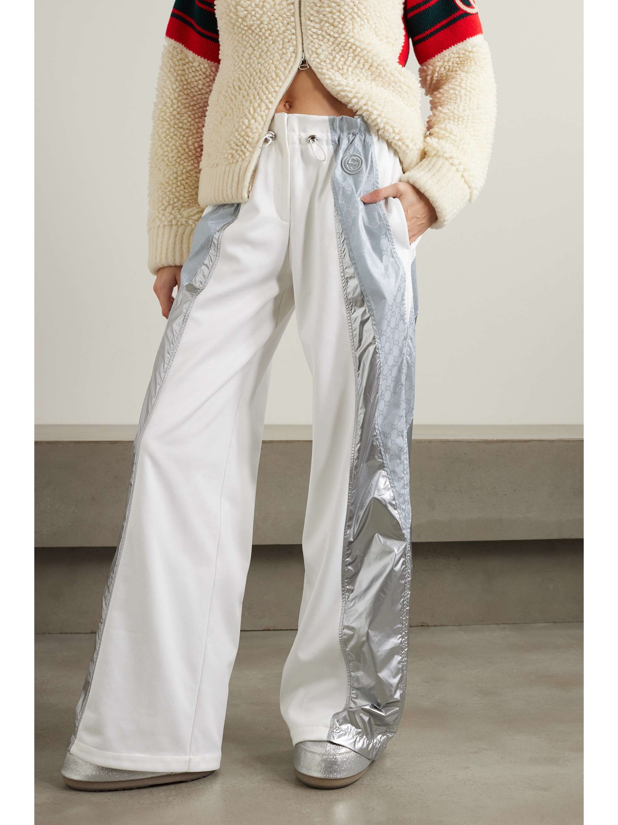 GUCCI Metallic shell and satin jacquard-paneled tech-jersey pants | NET ...